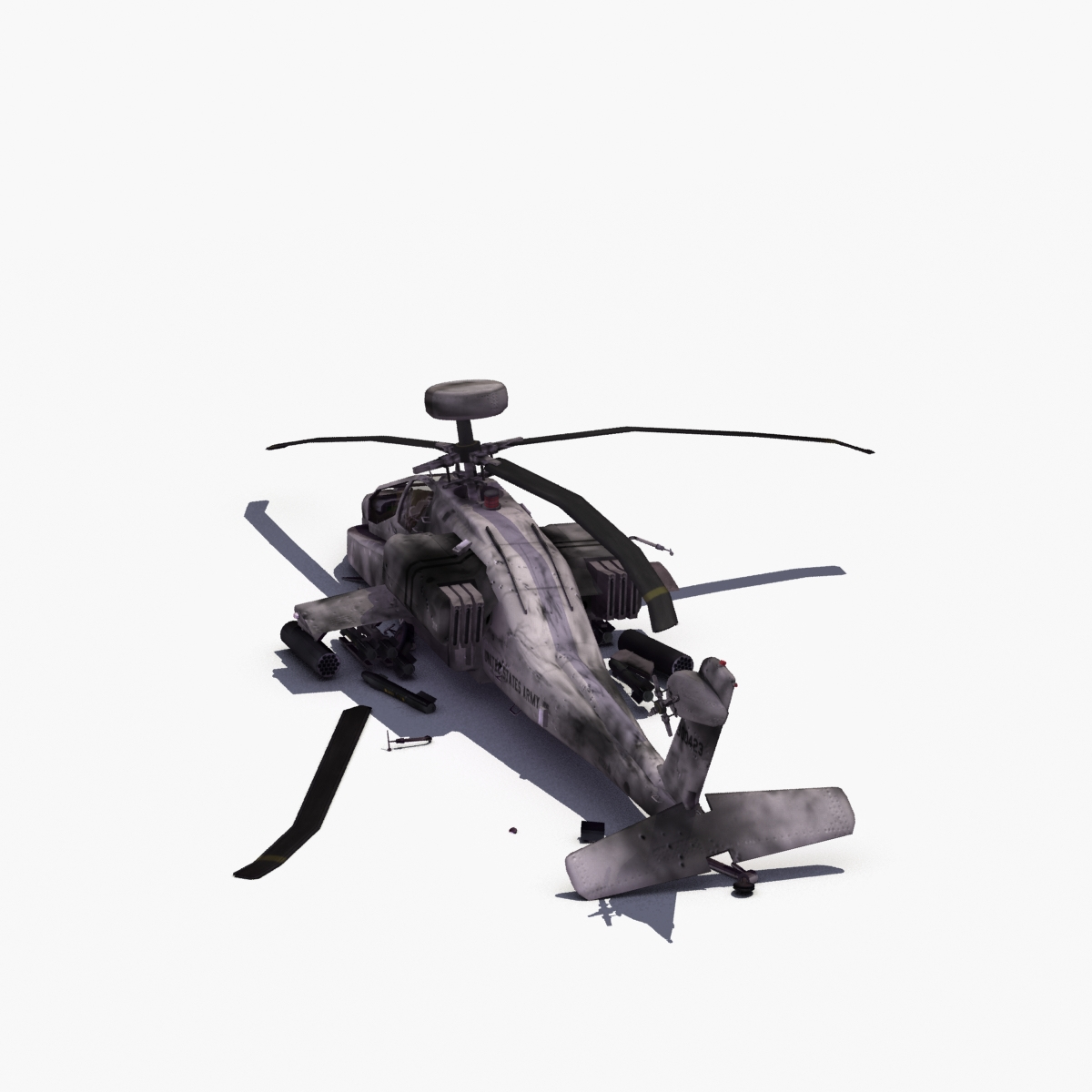 crashed ah64d apache helicopter 3d model