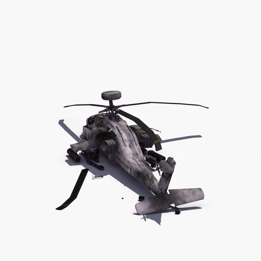 Crashed Ah64d Apache Helicopter 3d Model
