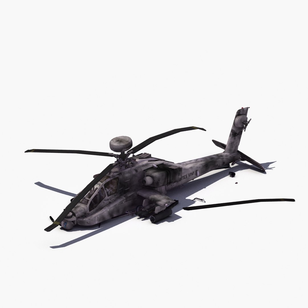 Crashed Ah64d Apache Helicopter 3d Model