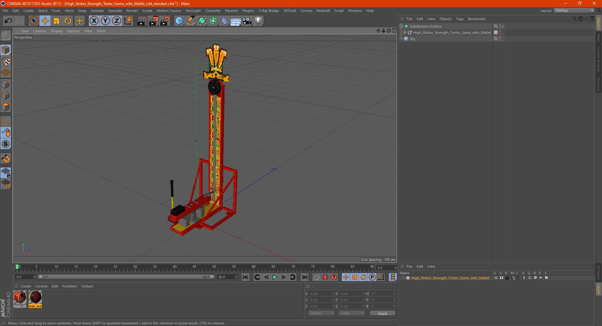 High Striker Strength Tester Game with Mallet model - TurboSquid 1736732