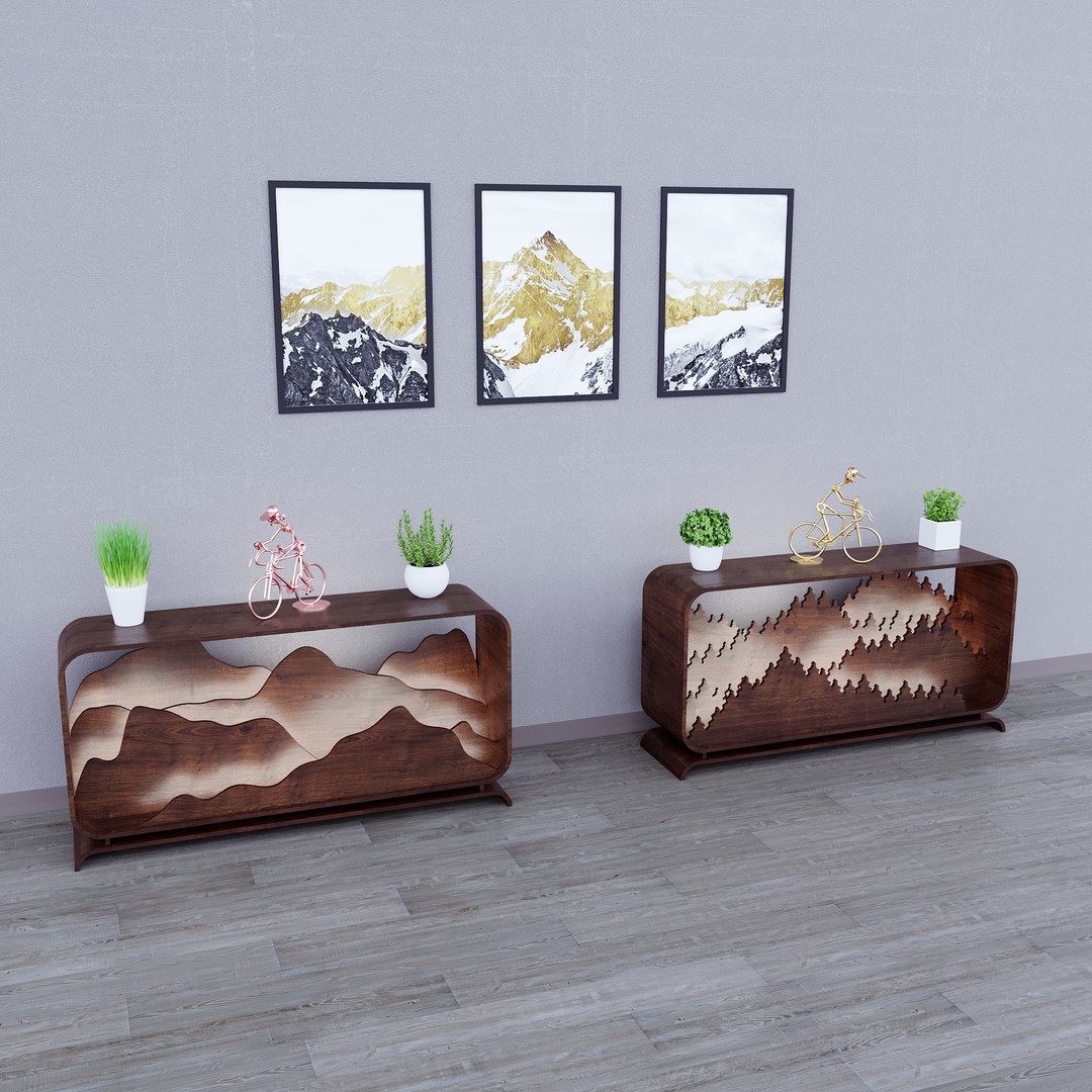 Parametric Wood Stand With A Landscape Of Mountains And Forest 3D ...