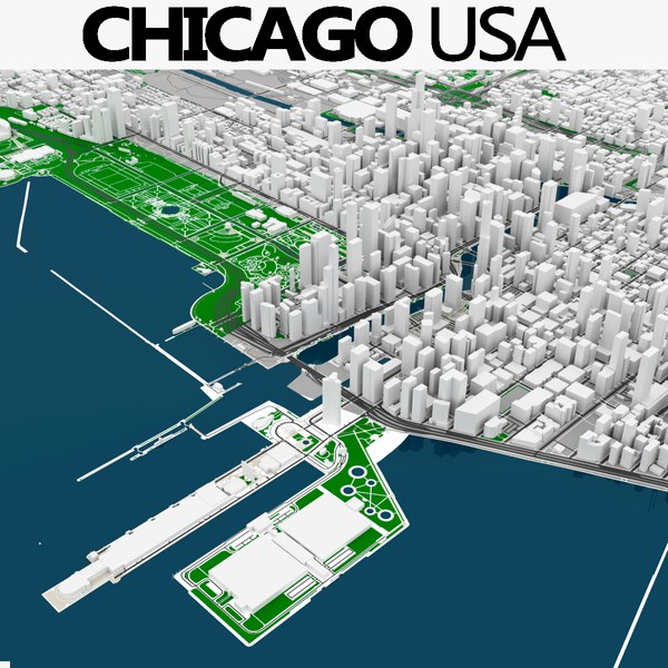 modelo 3d Mapa de la ciudad de Chicago, Illinois, EE. UU. en 3D ...