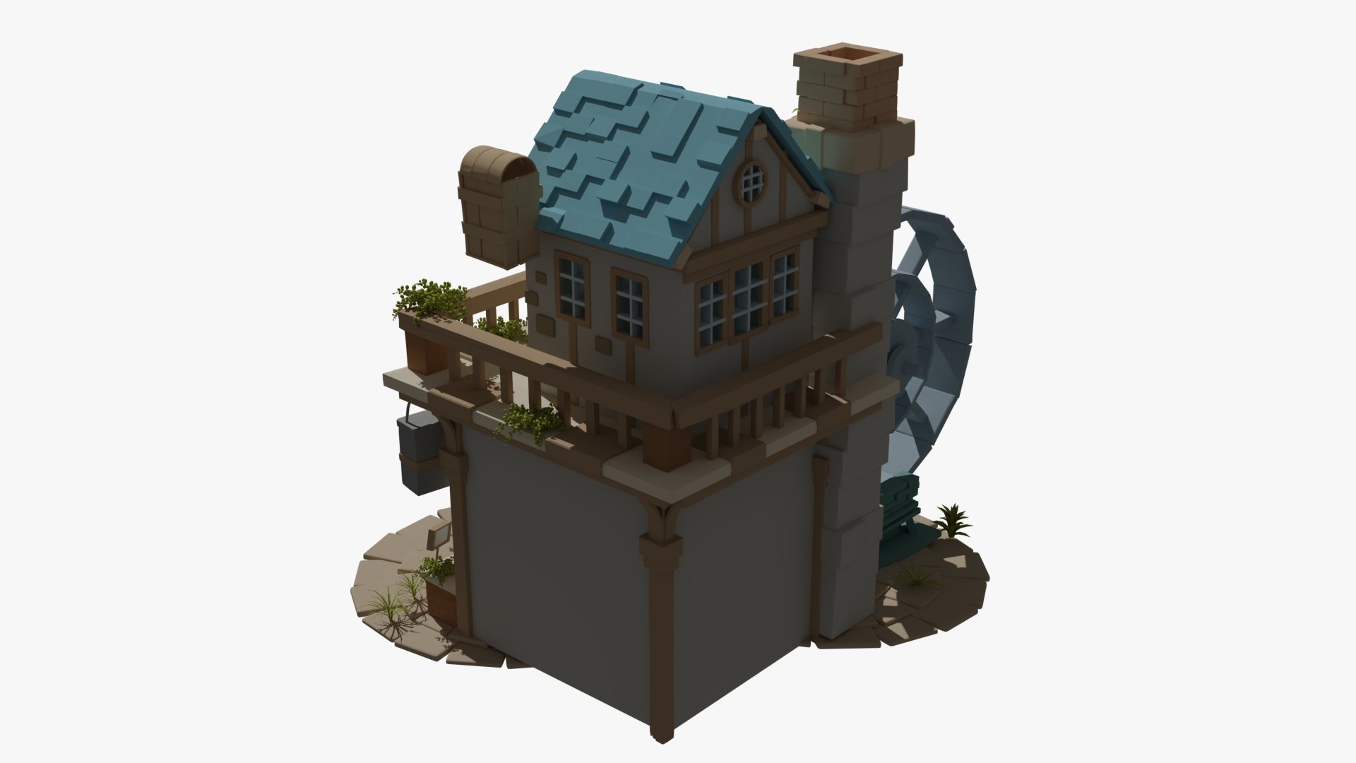 3D Low Poly Cartoon Water Pump Building - TurboSquid 2240533