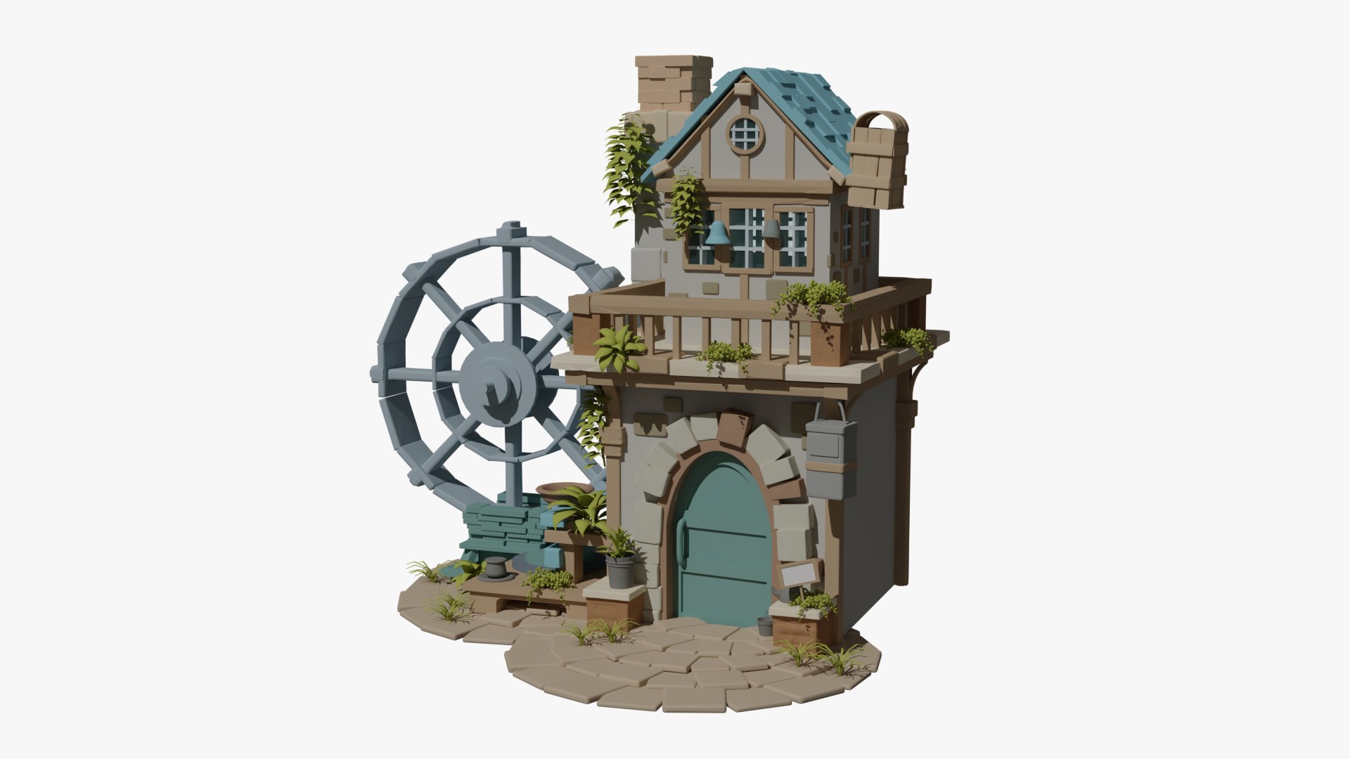 3D Low Poly Cartoon Water Pump Building - TurboSquid 2240533