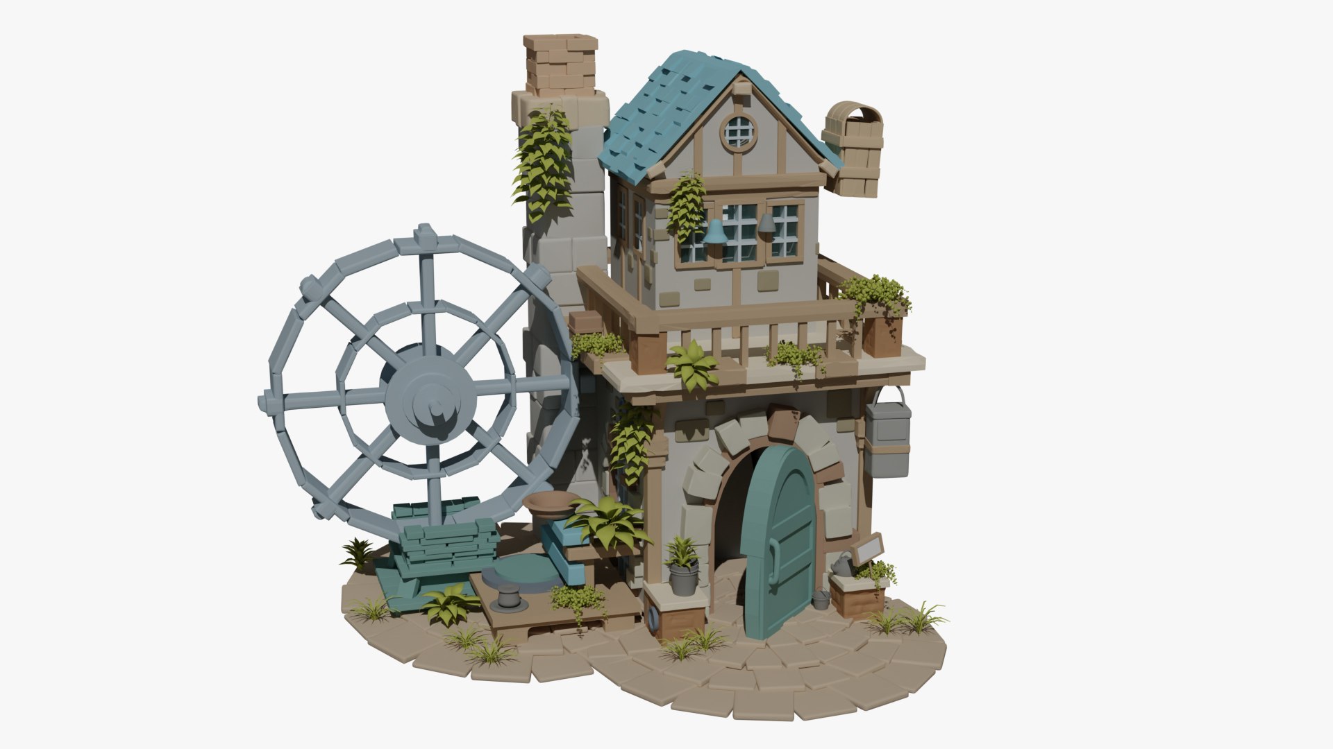 3D Low Poly Cartoon Water Pump Building - TurboSquid 2240533