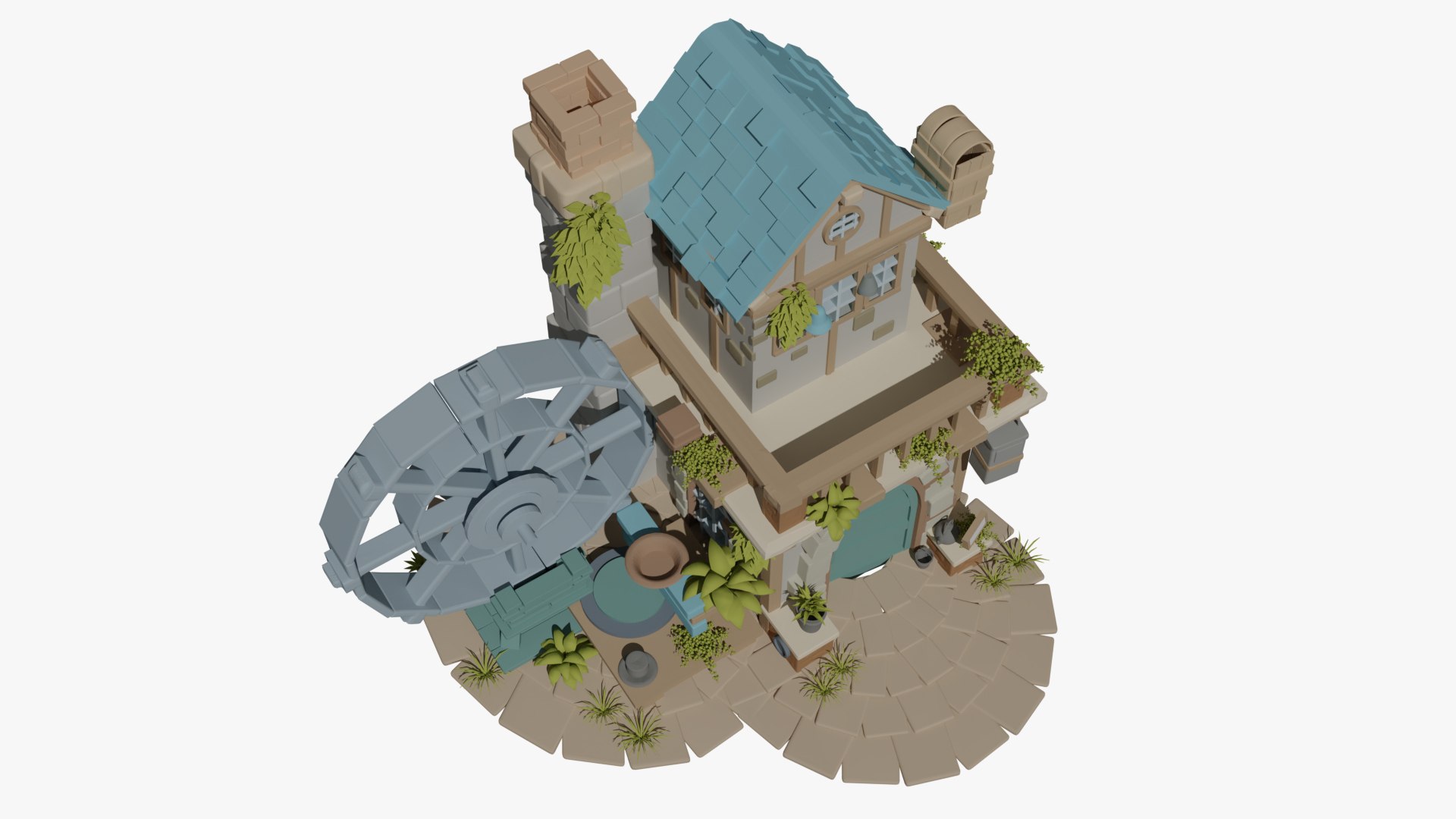 3D Low Poly Cartoon Water Pump Building - TurboSquid 2240533