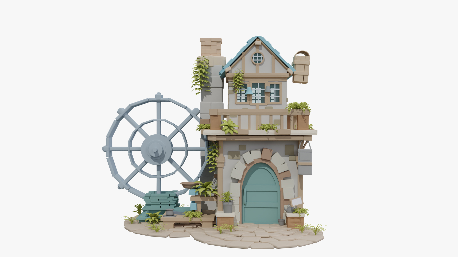 3D Low Poly Cartoon Water Pump Building - TurboSquid 2240533