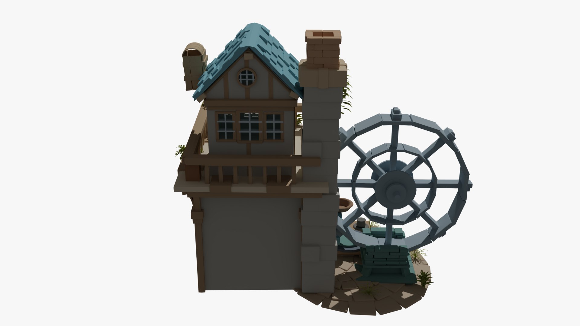 3D Low Poly Cartoon Water Pump Building - TurboSquid 2240533