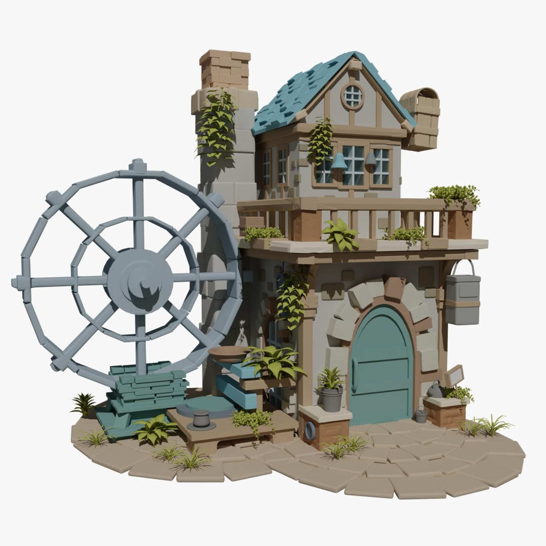 3D Low Poly Cartoon Water Pump Building - TurboSquid 2240533
