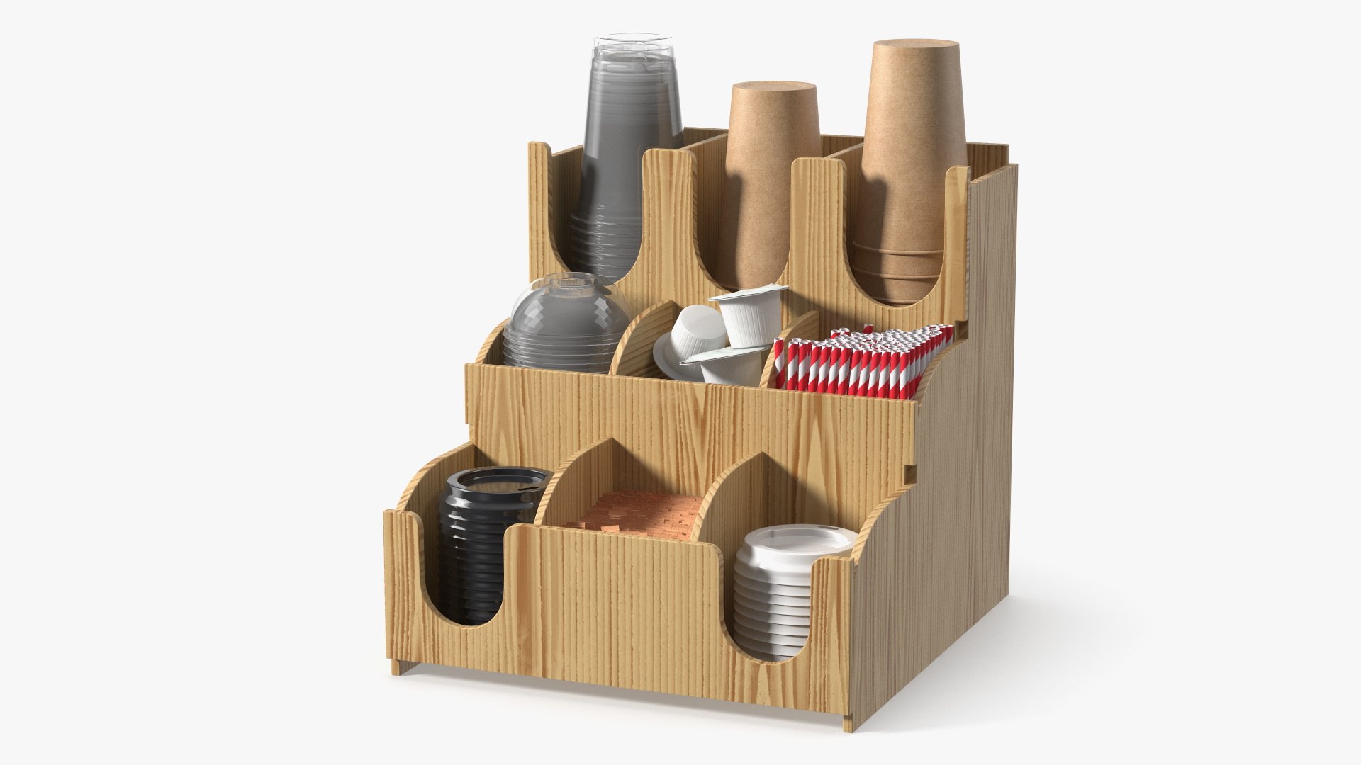 Coffee Station Organizer With Cups And Lids Wood Model - TurboSquid 2516749
