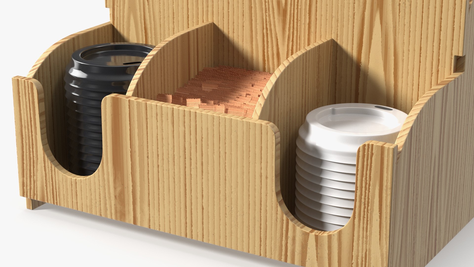 Coffee Station Organizer With Cups And Lids Wood Model - TurboSquid 2516749