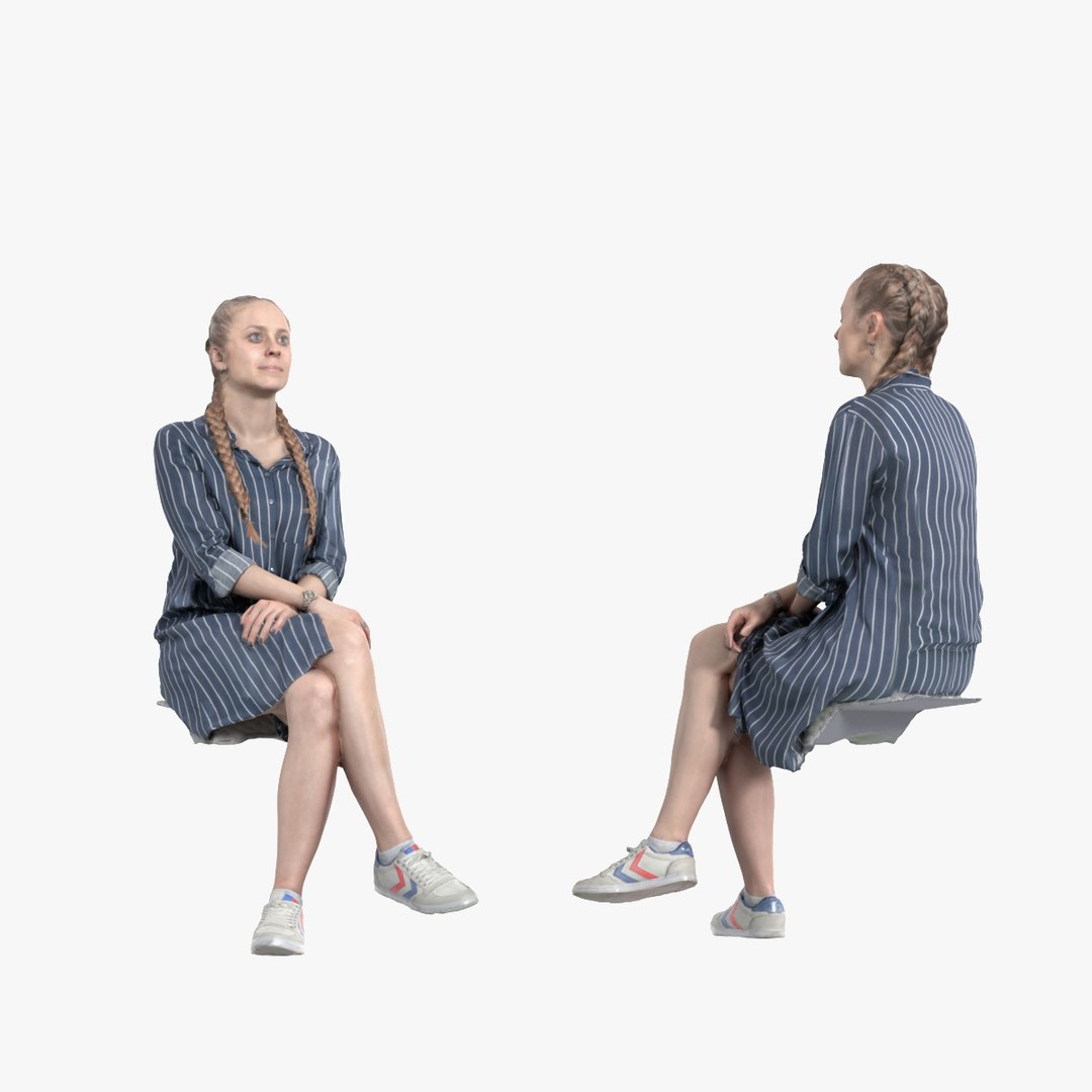 Young woman sitting and watching - photo scan 3D model - TurboSquid 2058153