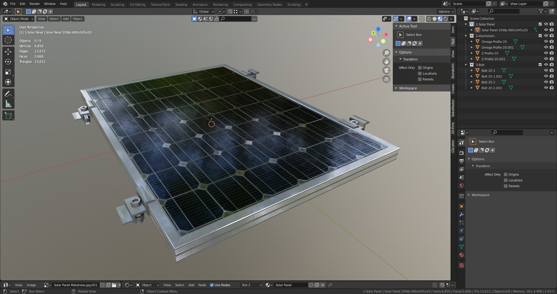3D Model 3-Solar Panel 20Wp 480x345x20mm - TurboSquid 2094666