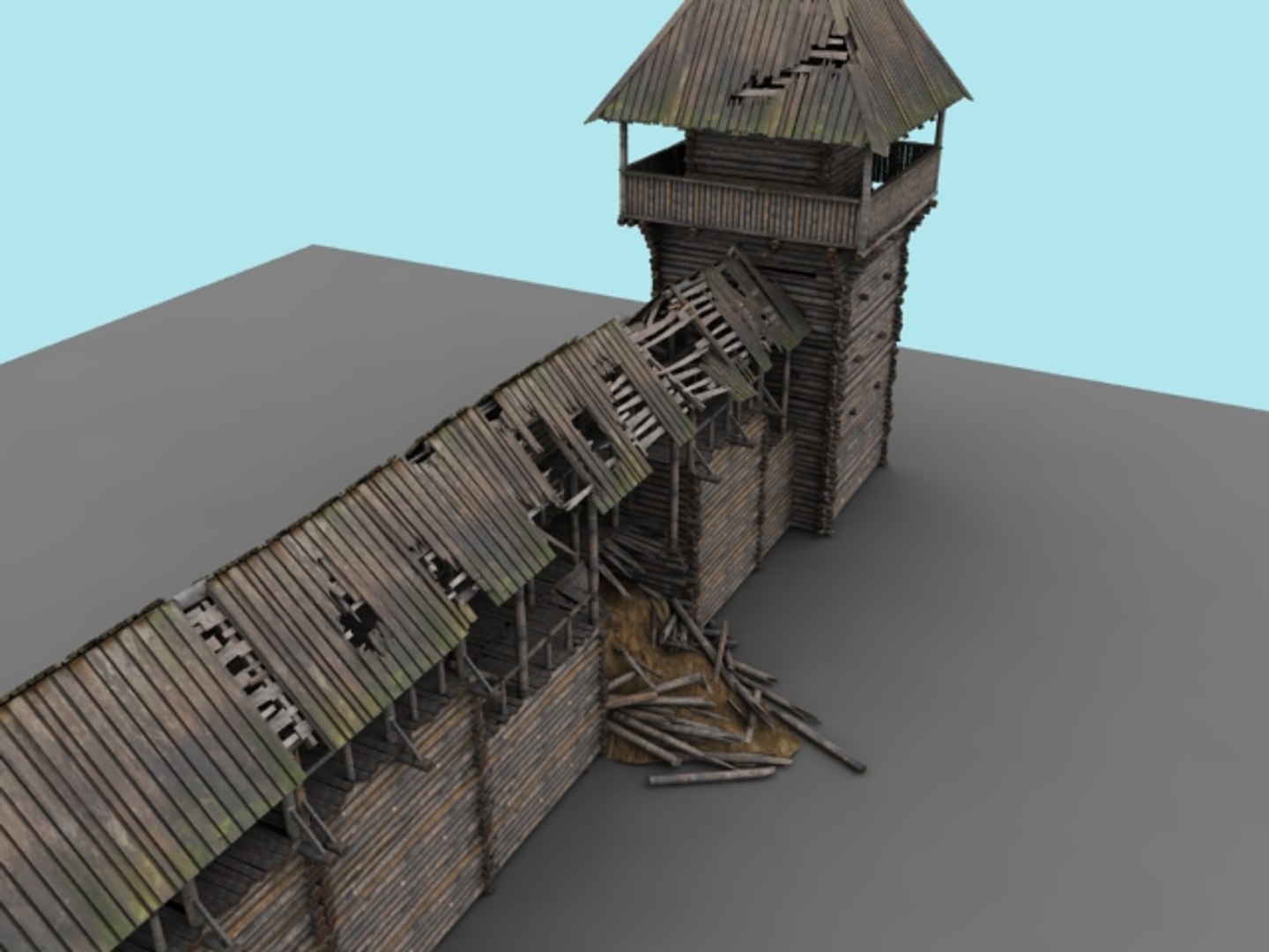 Ruined Wall Destroyed 3d Model