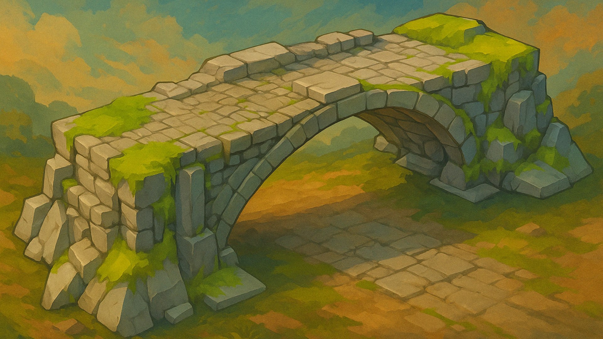 Stylized Stone Bridge With Moss - Game Ready 3K Tris FBX OBJ BLEND 3D ...