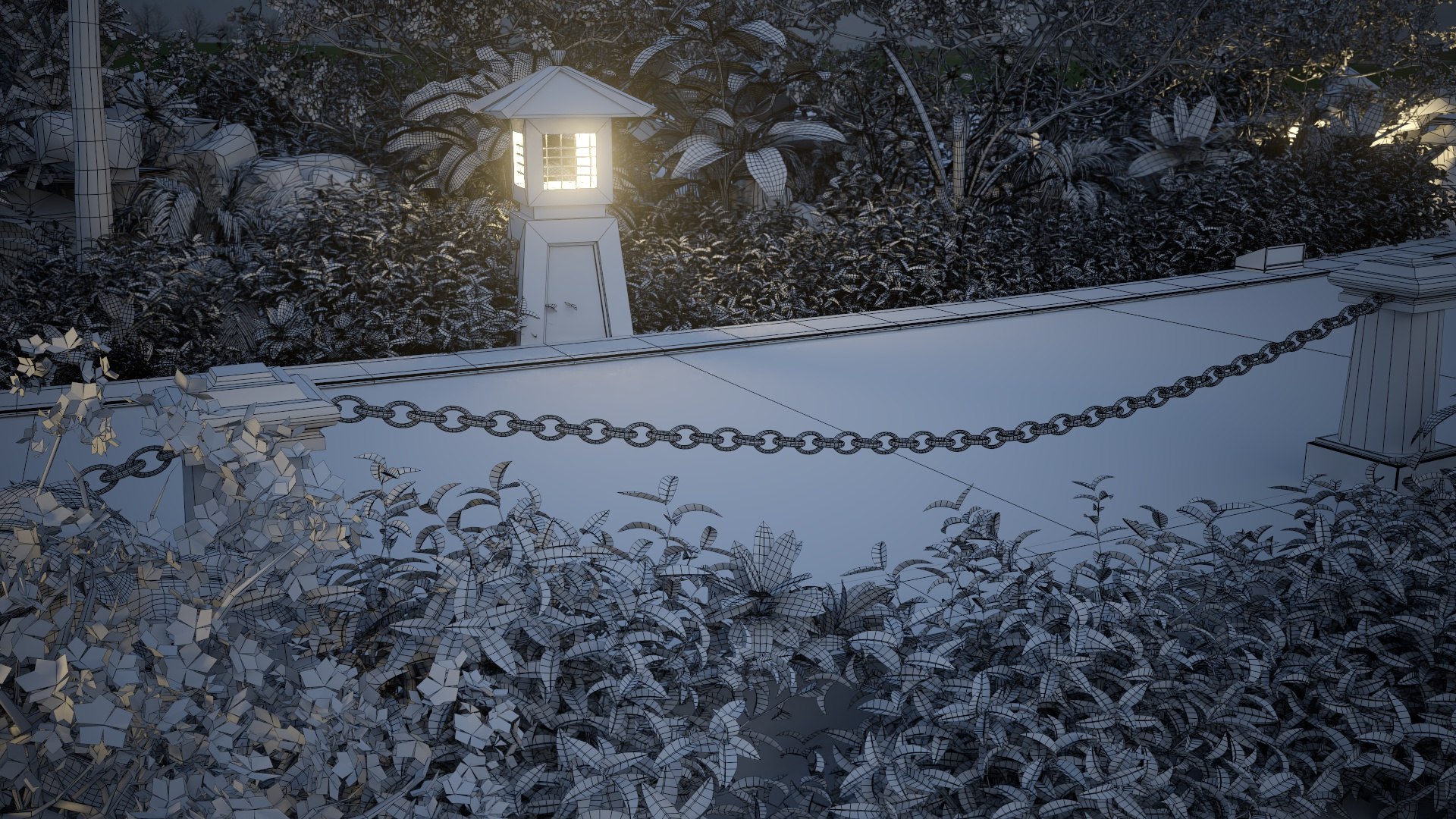 3D Park Path Under Street Lights At Dusk - TurboSquid 2099033
