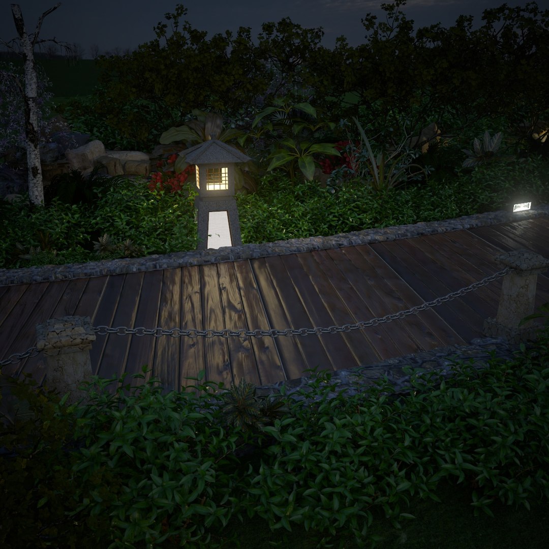 3D Park Path Under Street Lights At Dusk - TurboSquid 2099033