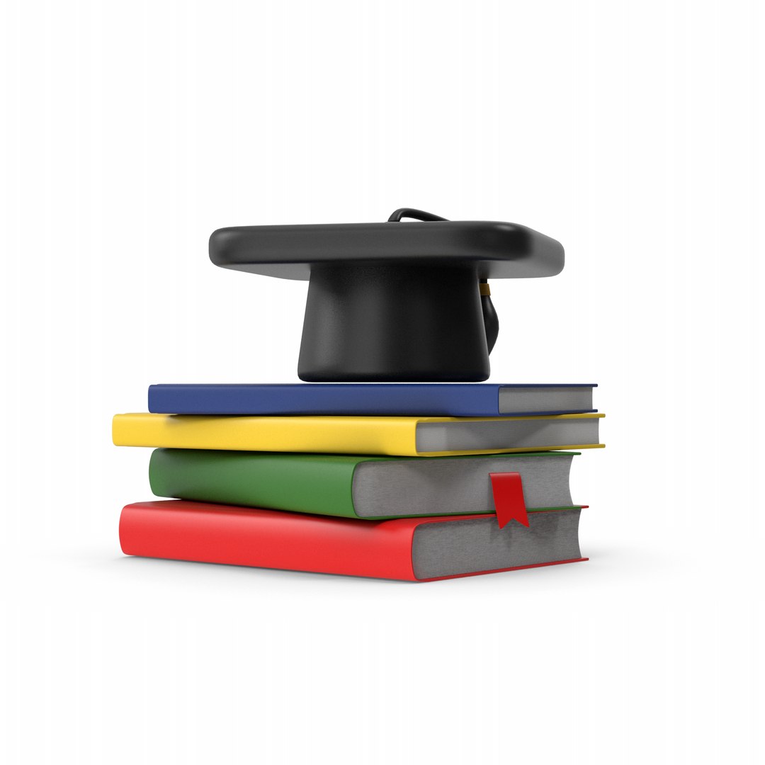 Cartoony Graduation Hat And Books 3D - TurboSquid 2226702