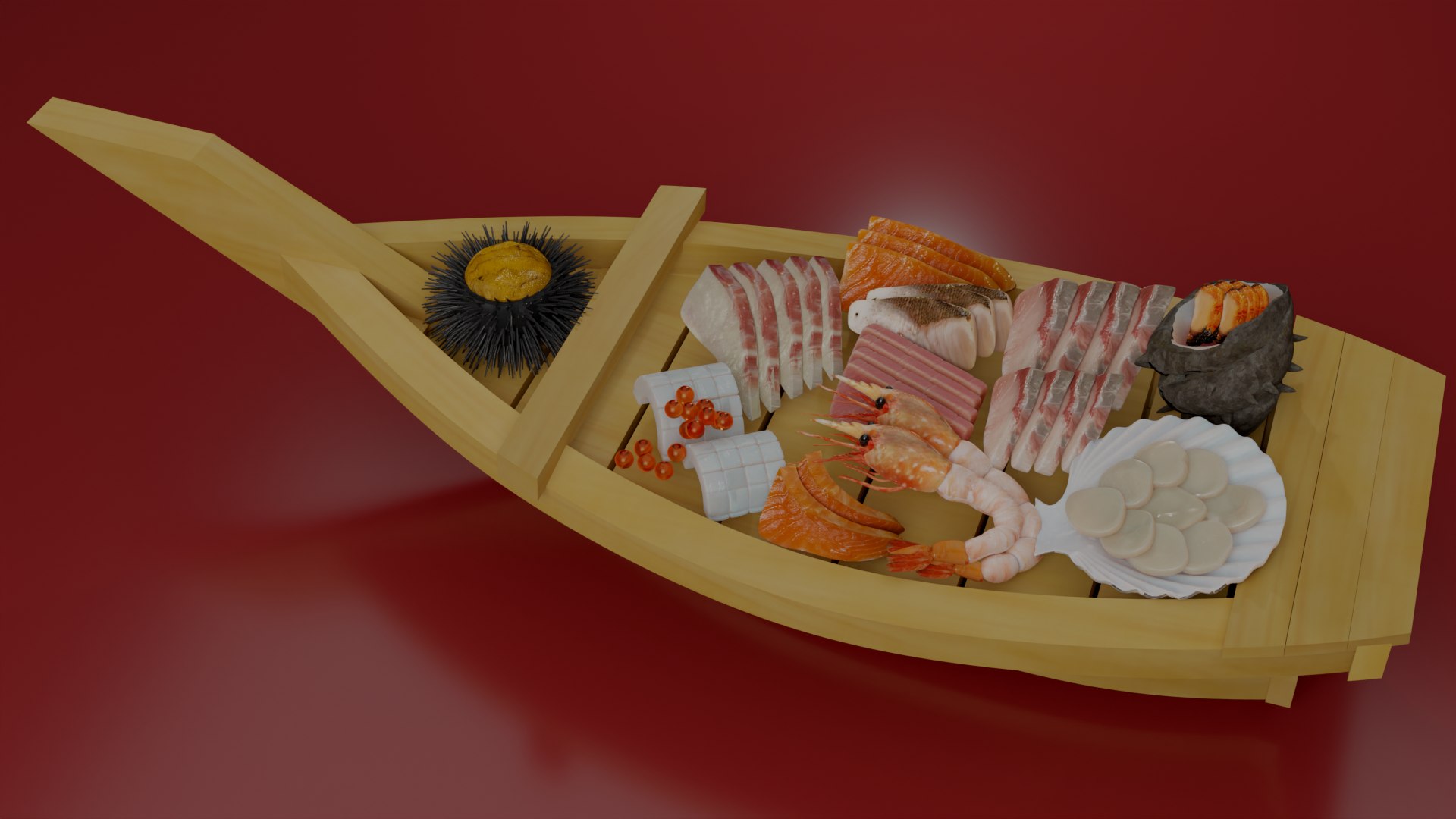 Sashimi Served On A Boat Plate 3D Model - TurboSquid 2004730