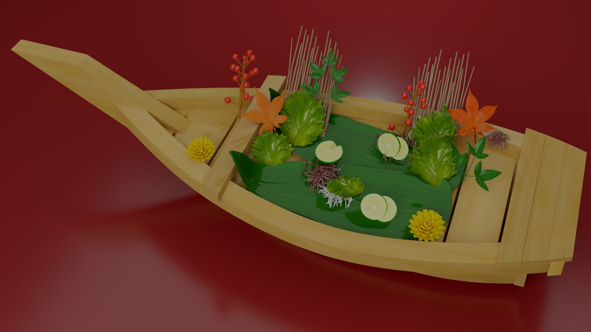 Sashimi Served On A Boat Plate 3D Model - TurboSquid 2004730