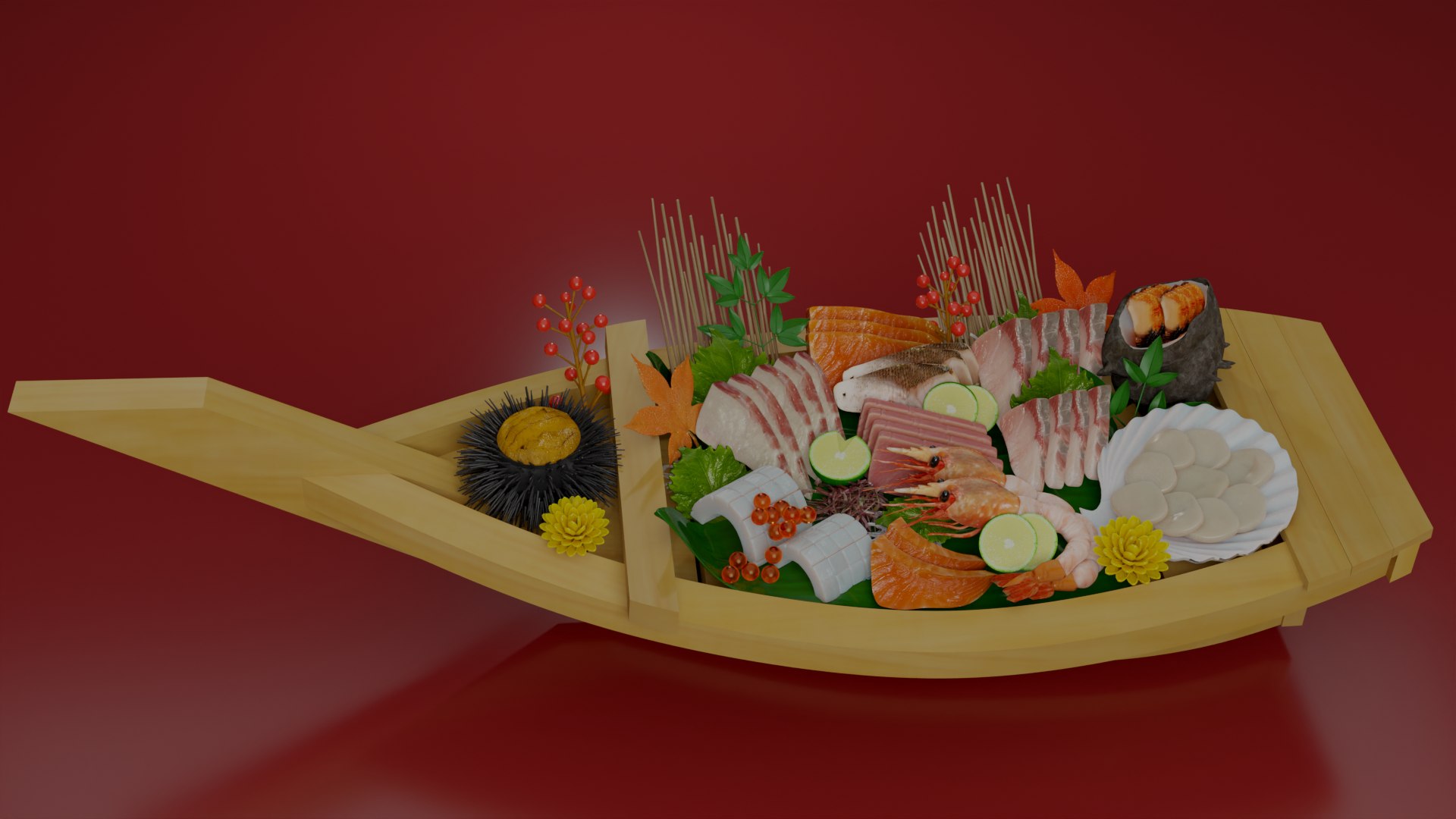 Sashimi Served On A Boat Plate 3D Model - TurboSquid 2004730