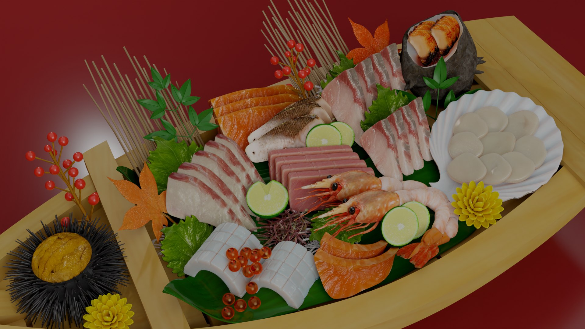 Sashimi Served On A Boat Plate 3D Model - TurboSquid 2004730