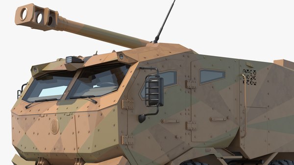 modelo 3d Obús blindado con ruedas en camuflaje del desierto ...