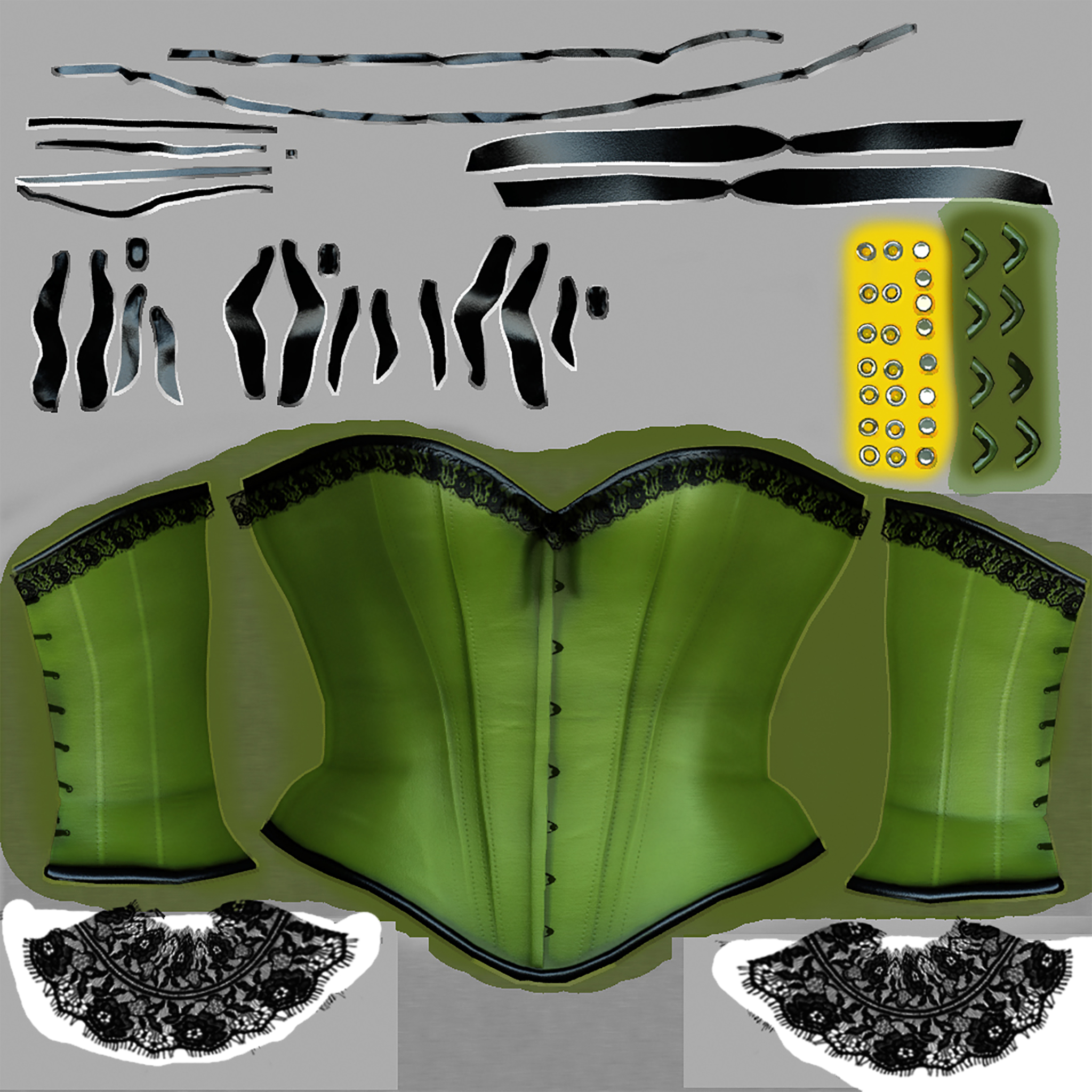 3D Corset with Straps and Bows - TurboSquid 1860099