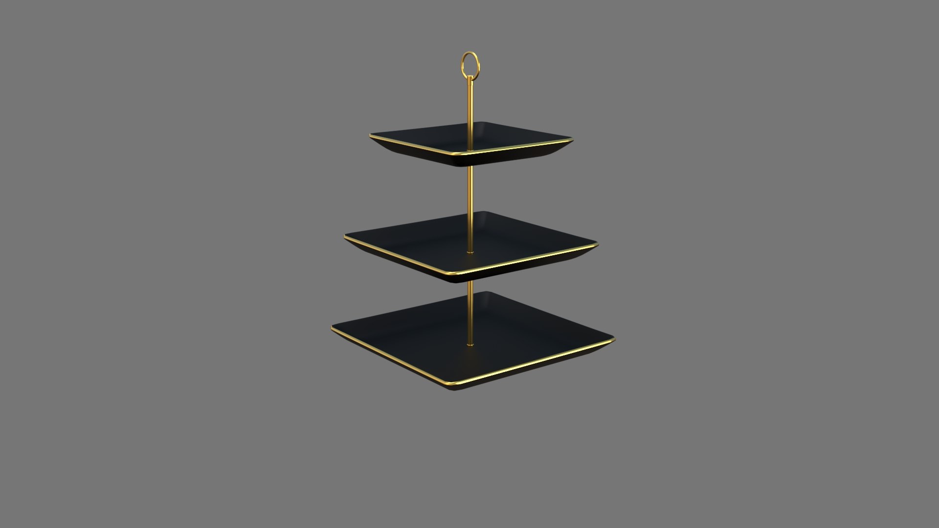 3D Black Square Plate Stand Black Plastic Golden Model - TurboSquid 2347018