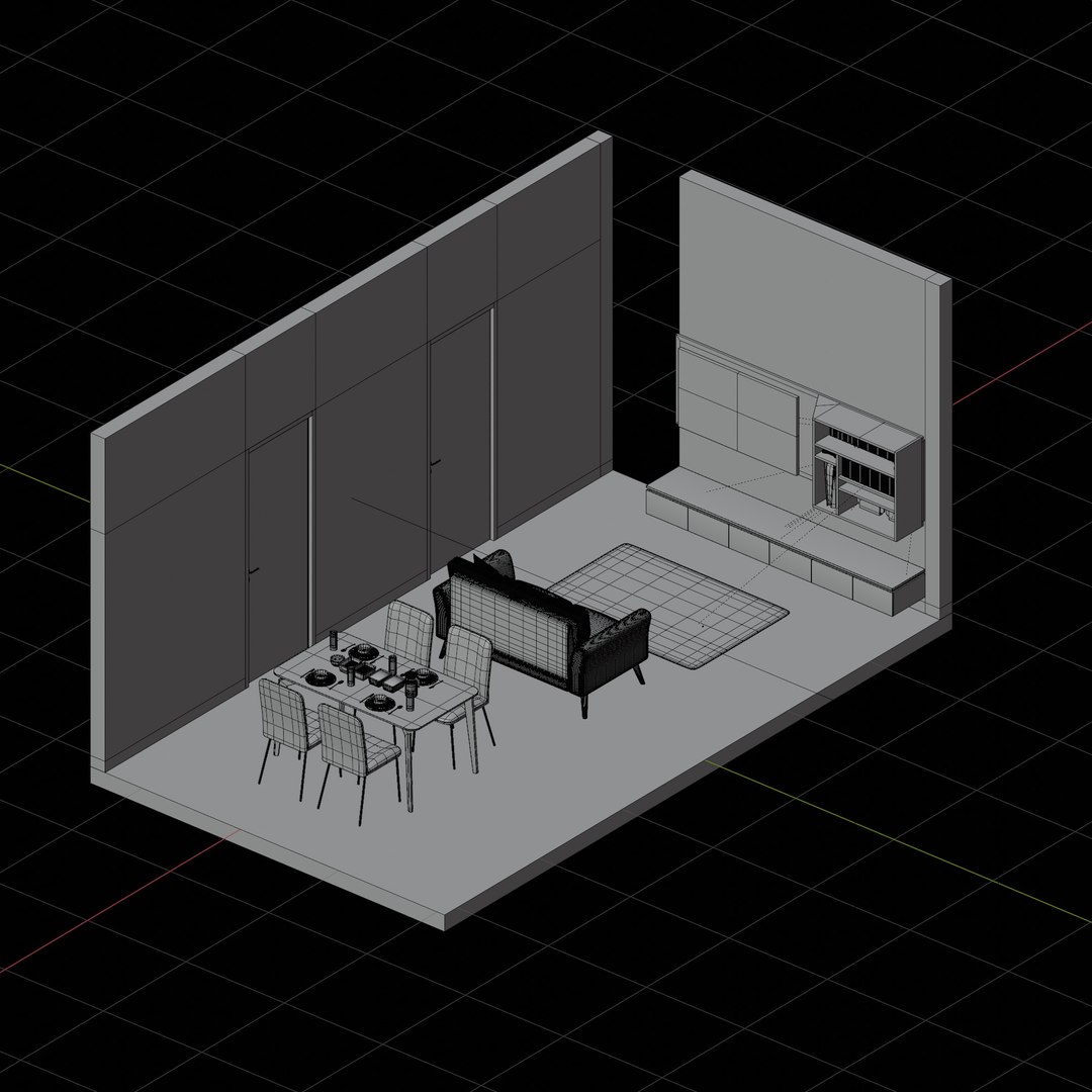 Isometric Dining Living Room Wooden Theme 3D - TurboSquid 2433754