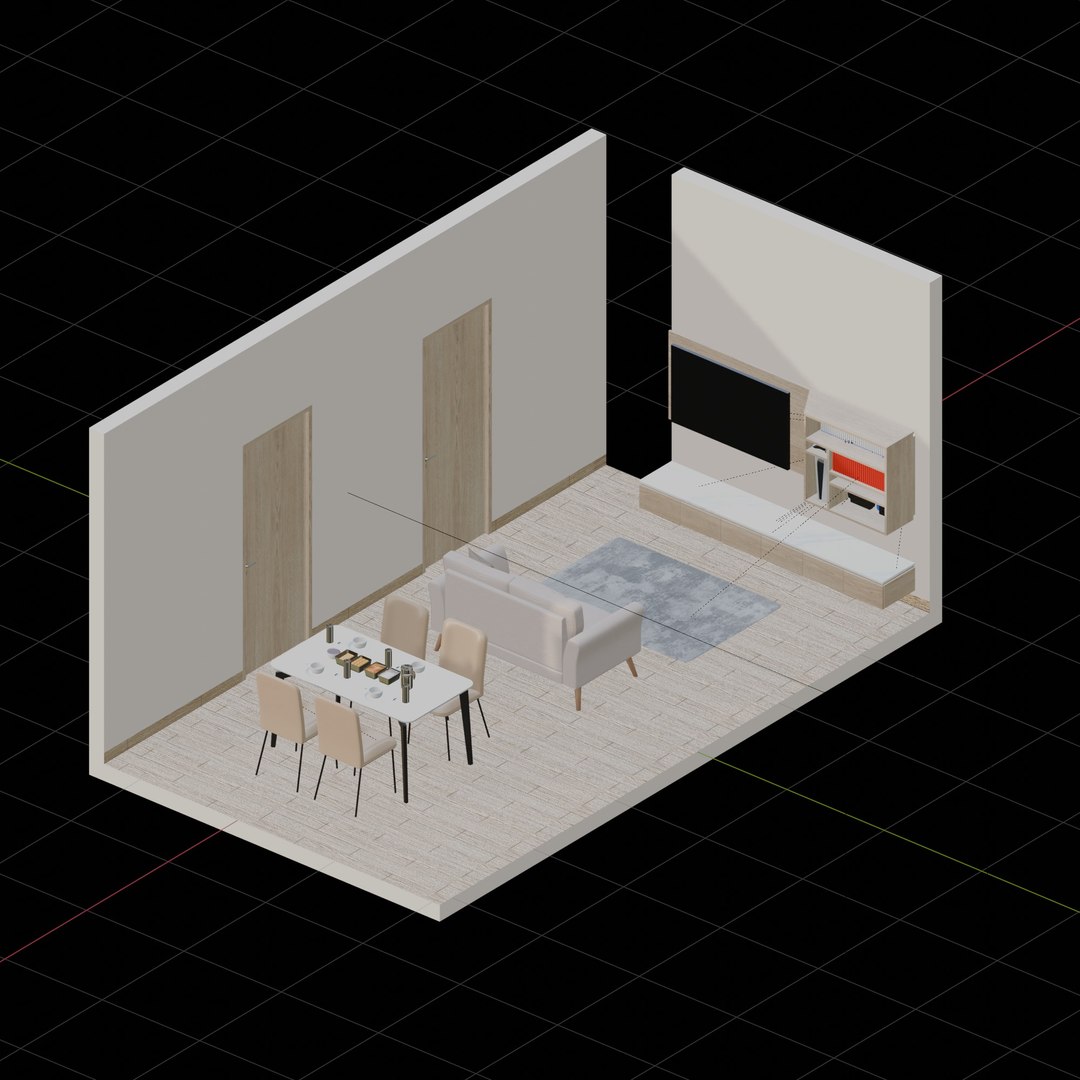 Isometric Dining Living Room Wooden Theme 3D - TurboSquid 2433754