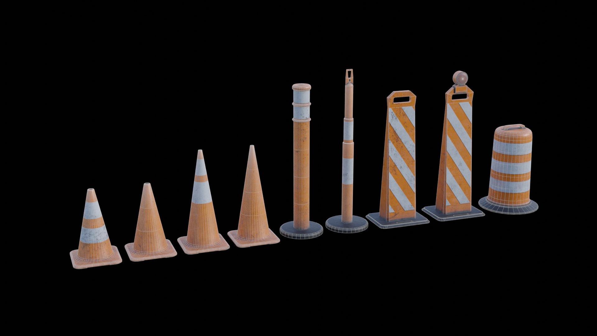 3D Traffic Cone And Construction Cone 9 Set Kit 4K - TurboSquid 1951315