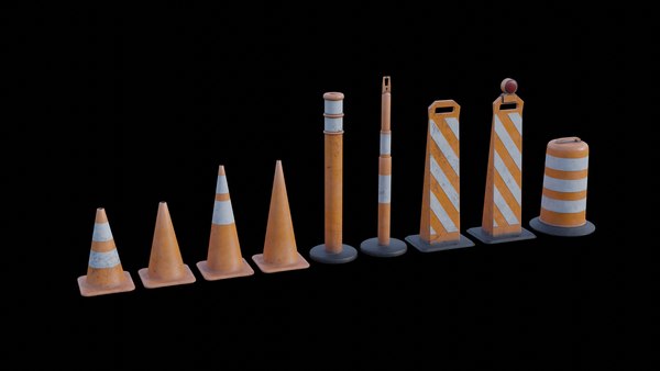 modelo 3d Kit de 9 conos de tráfico y conos de construcción 4K ...