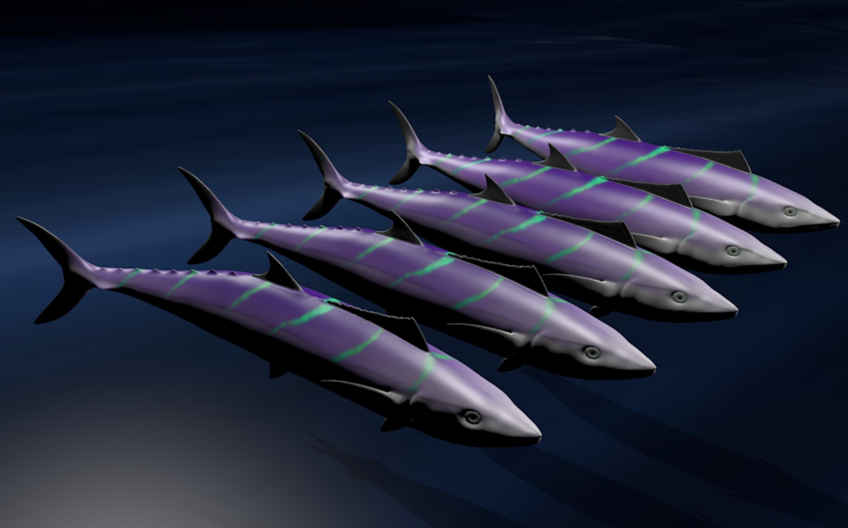colorful wahoo fish poses 3d model