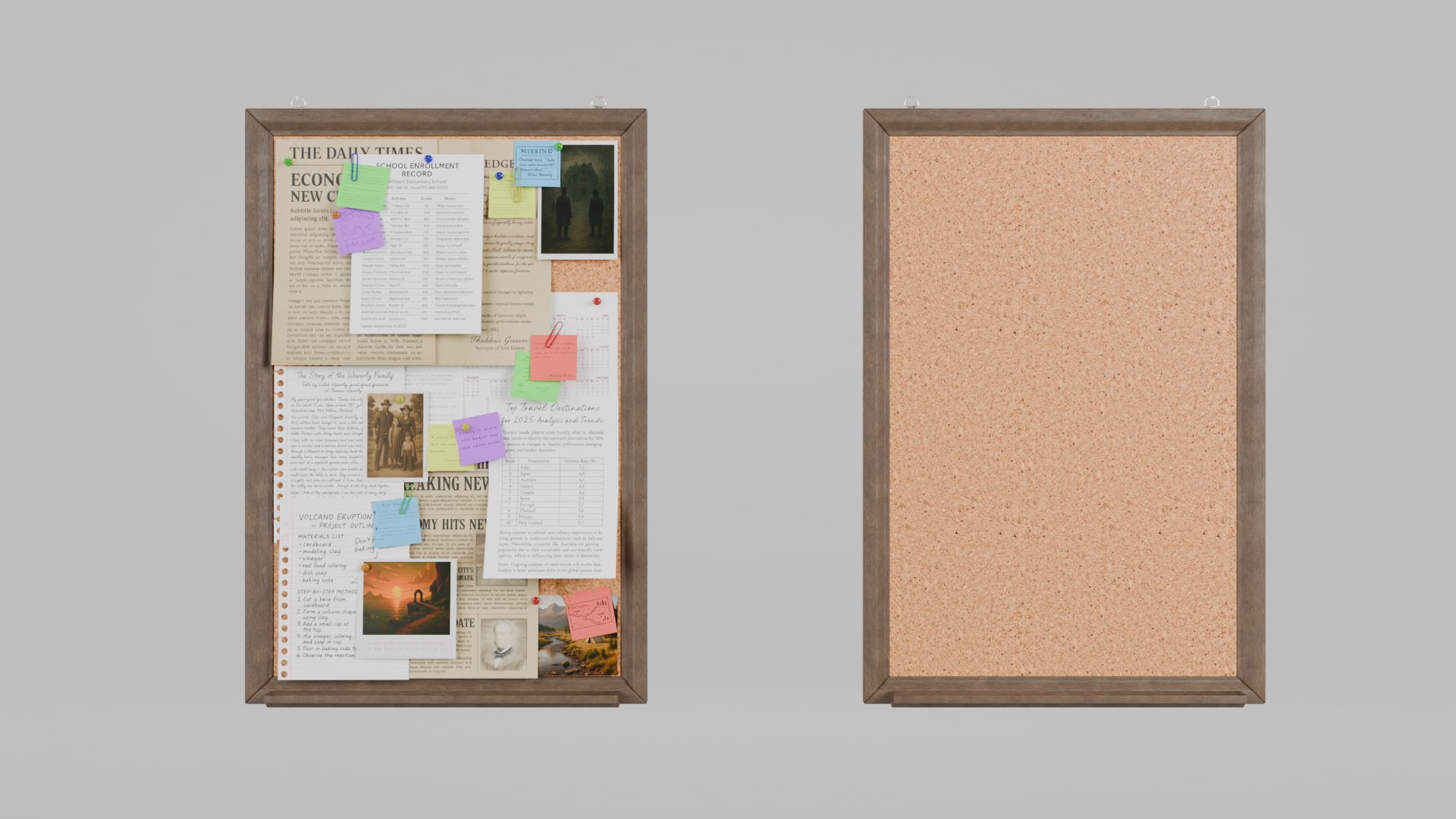 3D Classic Wooden Corkboard Trio - Customizable Wall-Mounted Pin Boards ...