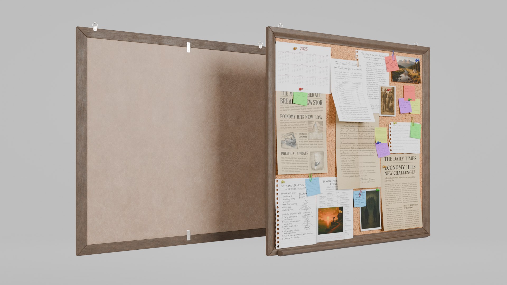 3D Classic Wooden Corkboard Trio - Customizable Wall-Mounted Pin Boards ...