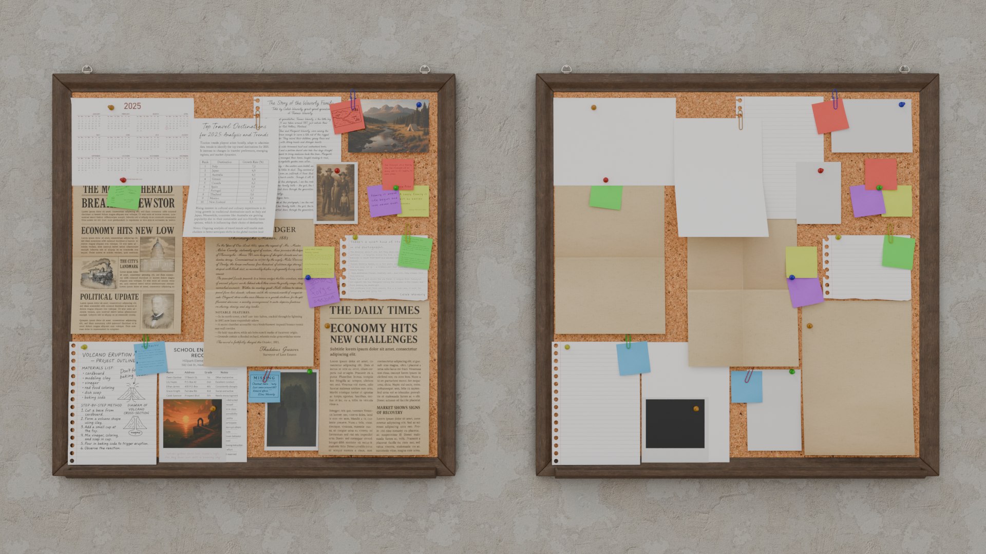 3D Classic Wooden Corkboard Trio - Customizable Wall-Mounted Pin Boards ...