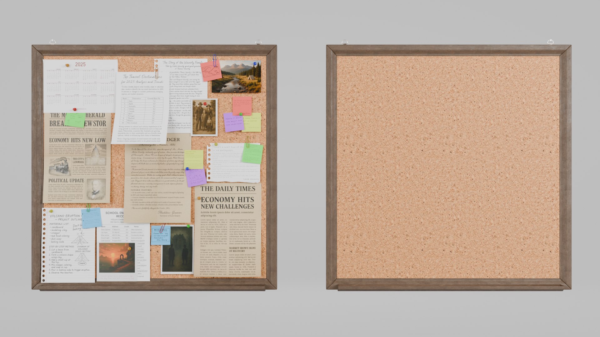 3D Classic Wooden Corkboard Trio - Customizable Wall-Mounted Pin Boards ...