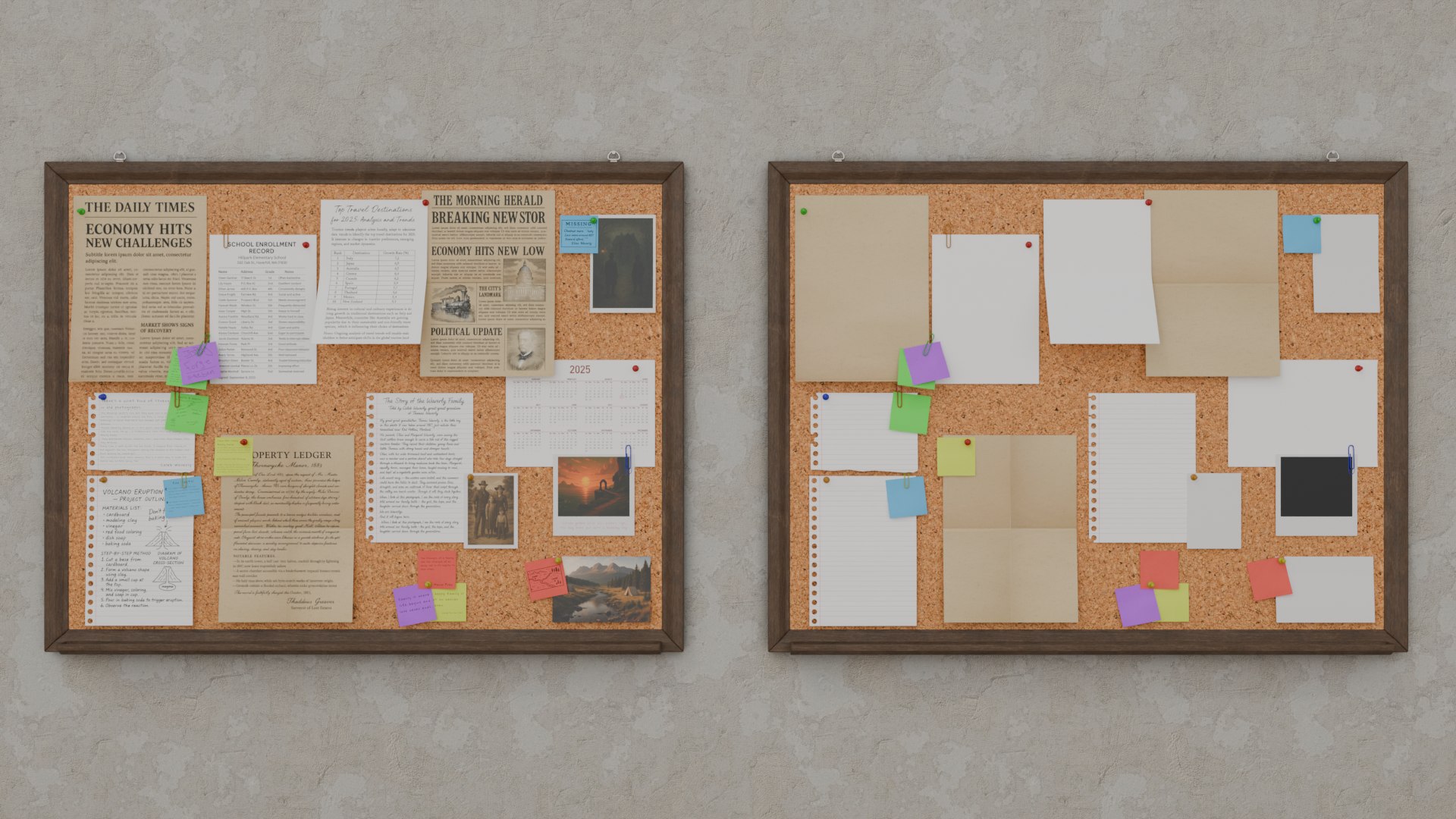 3D Classic Wooden Corkboard Trio - Customizable Wall-Mounted Pin Boards ...