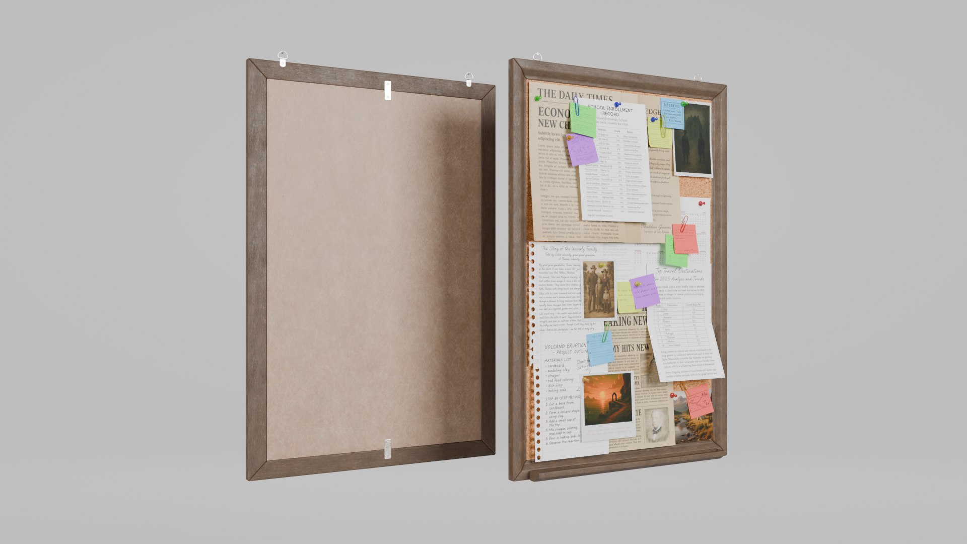 3D Classic Wooden Corkboard Trio - Customizable Wall-Mounted Pin Boards ...