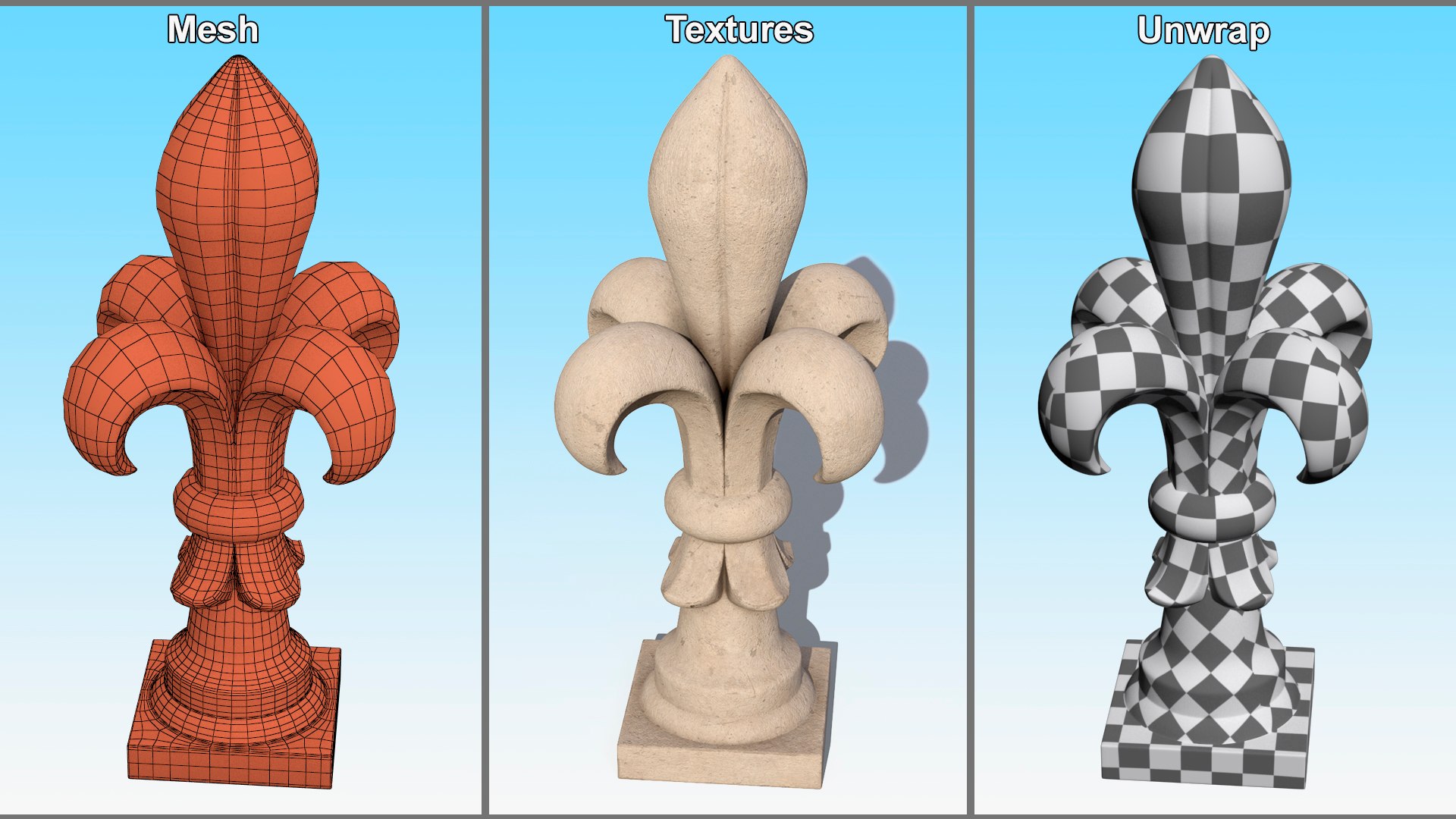 3D Fleur De Lis Finial Stone Model - TurboSquid 2250546