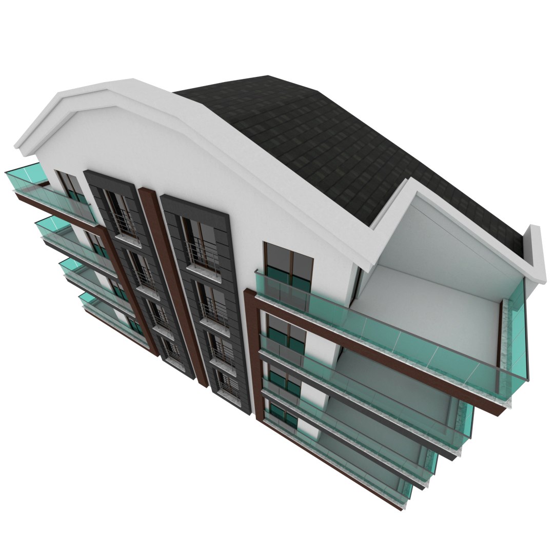 3D Simple Building Double Terrace - TurboSquid 1516816
