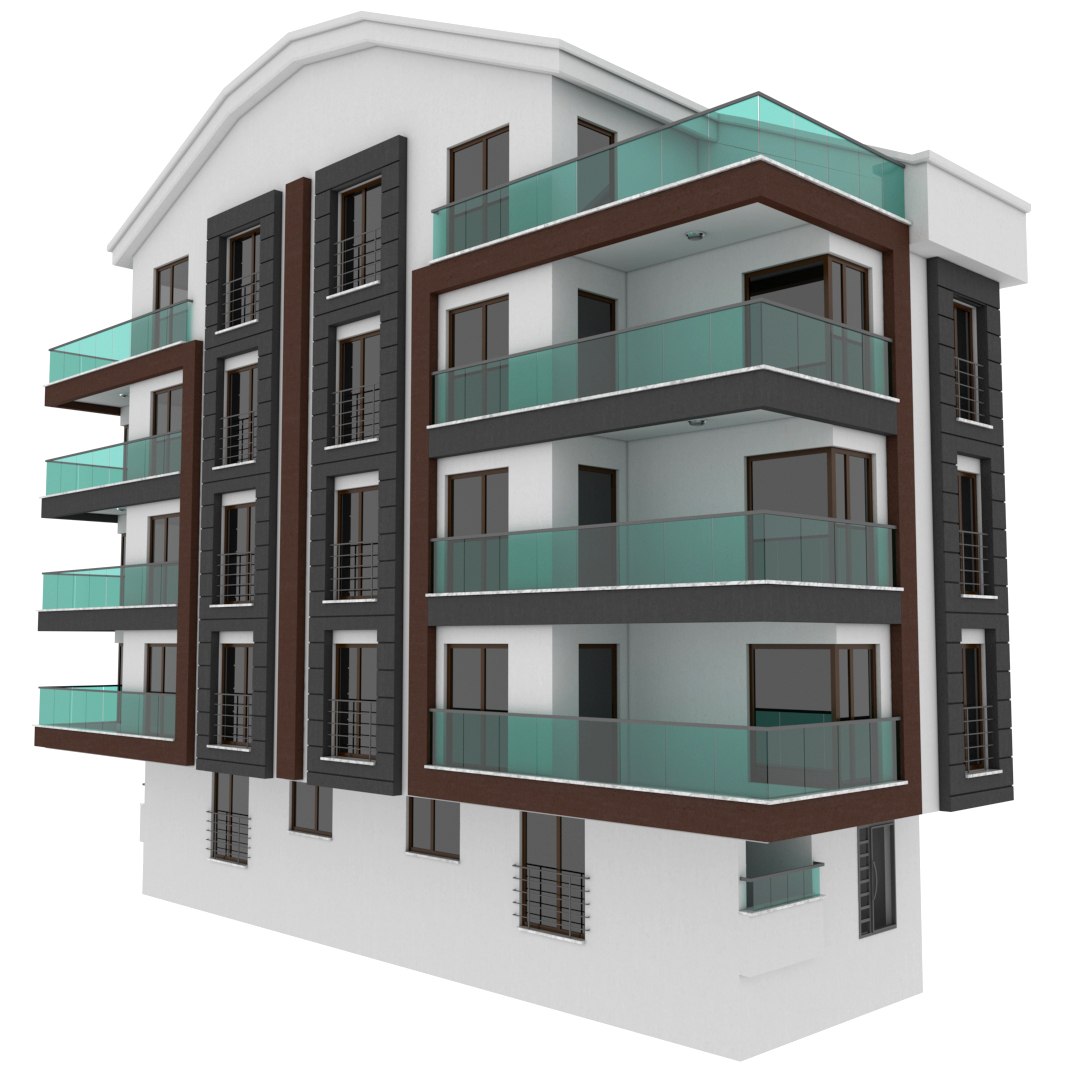 3D Simple Building Double Terrace - TurboSquid 1516816