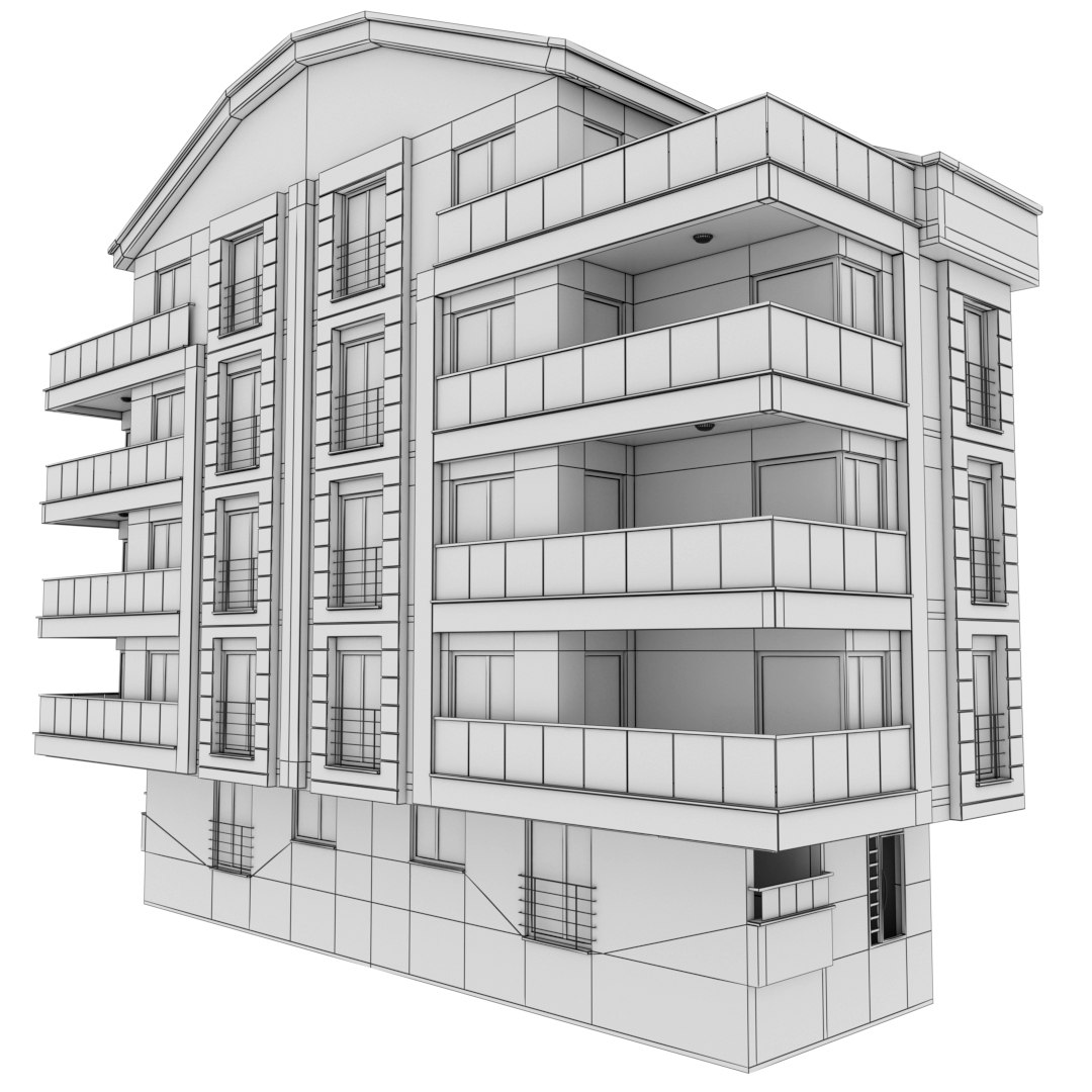 3D Simple Building Double Terrace - TurboSquid 1516816