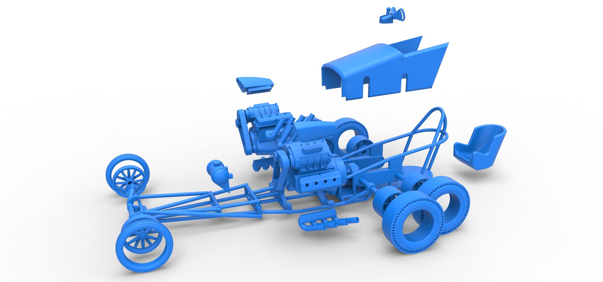 Diecast Front Engine Old School 6 Wheeled Dragster Scale 1 To 25 3D ...