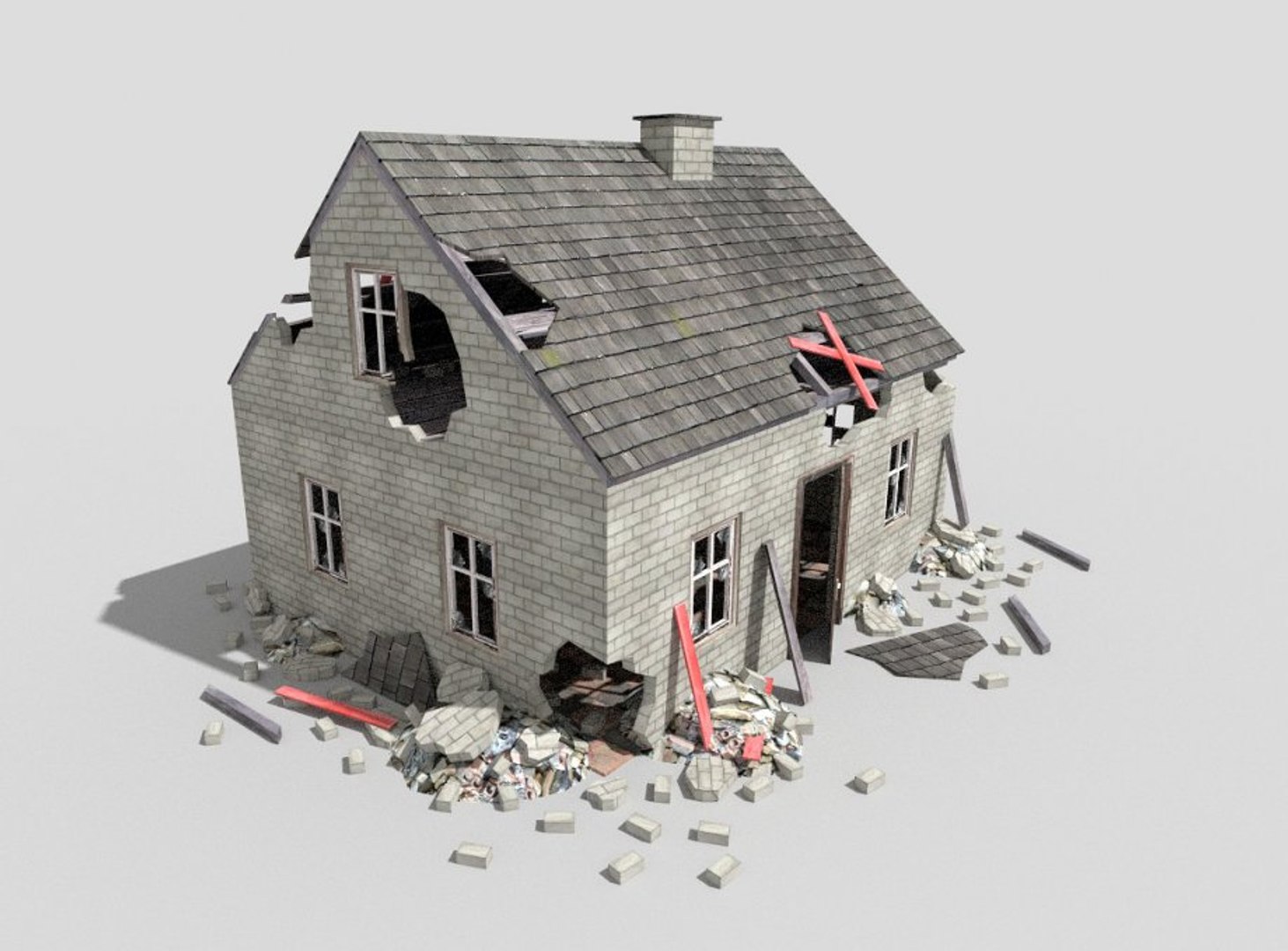 3d model destroyed building