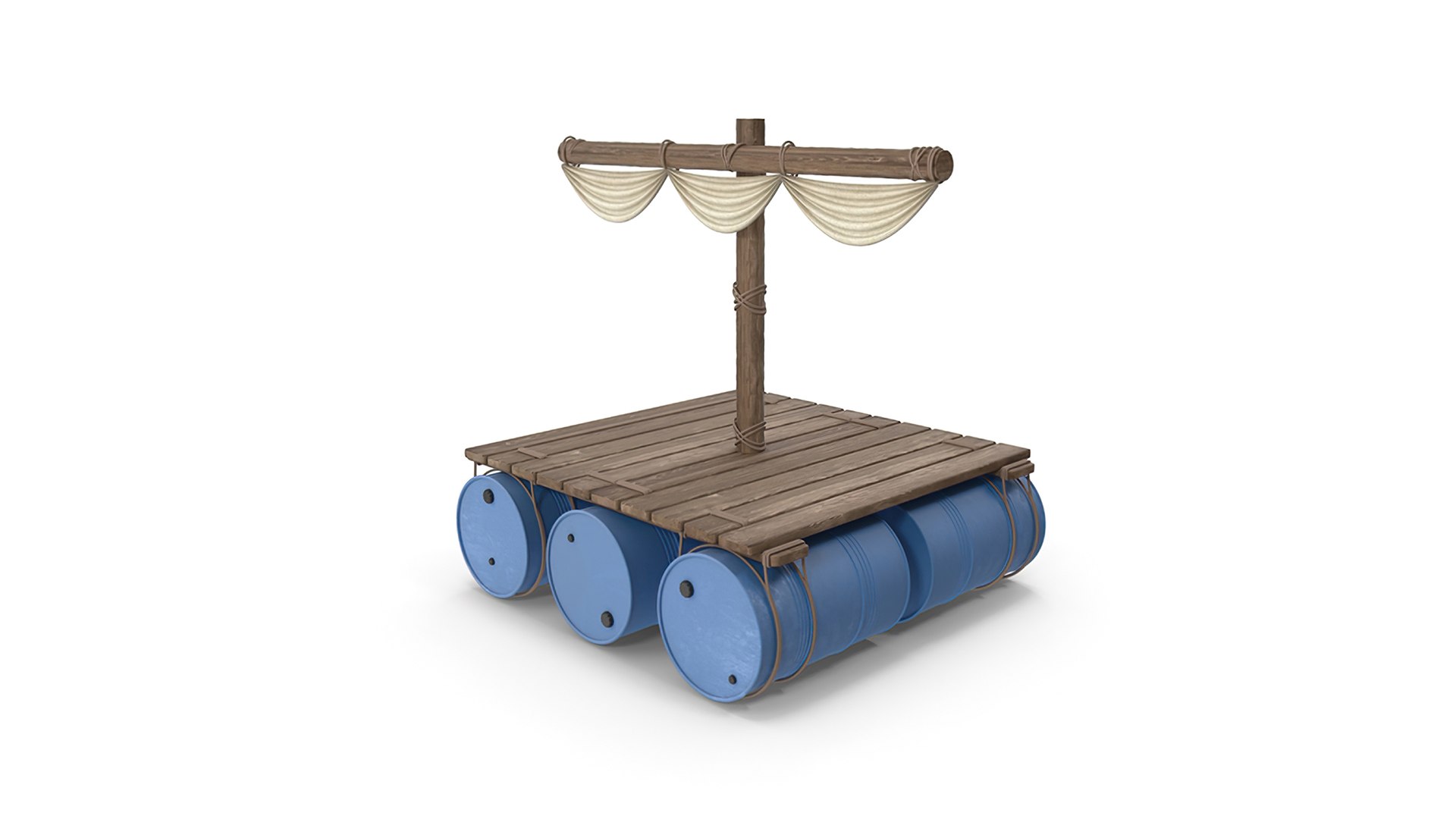 Wooden Raft With Barrels Model - TurboSquid 2225453