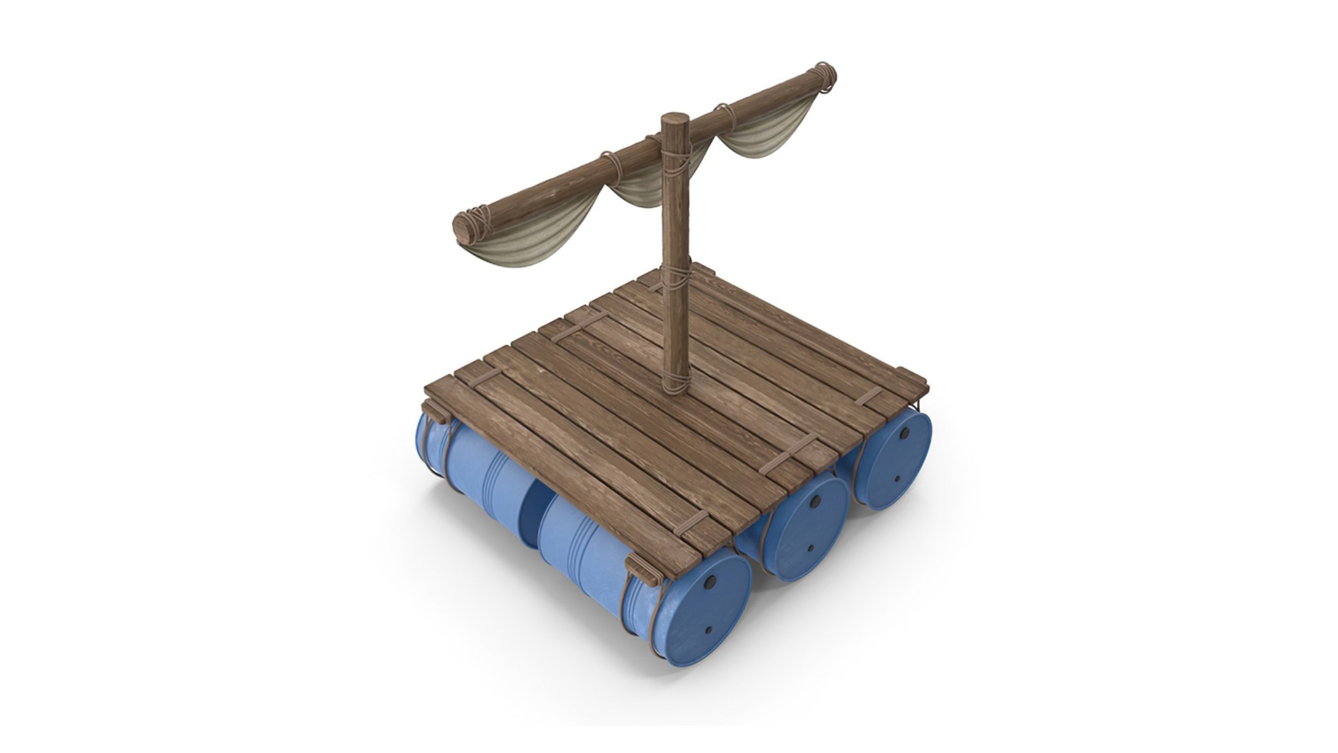 Wooden Raft With Barrels Model - TurboSquid 2225453