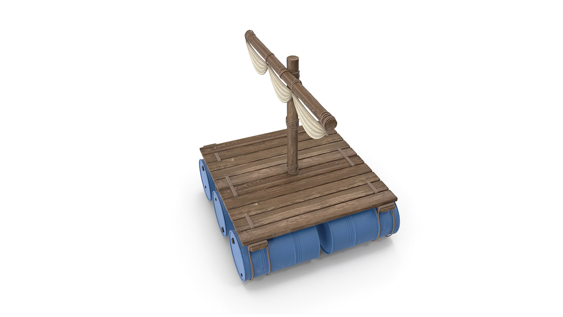 Wooden Raft With Barrels Model - TurboSquid 2225453