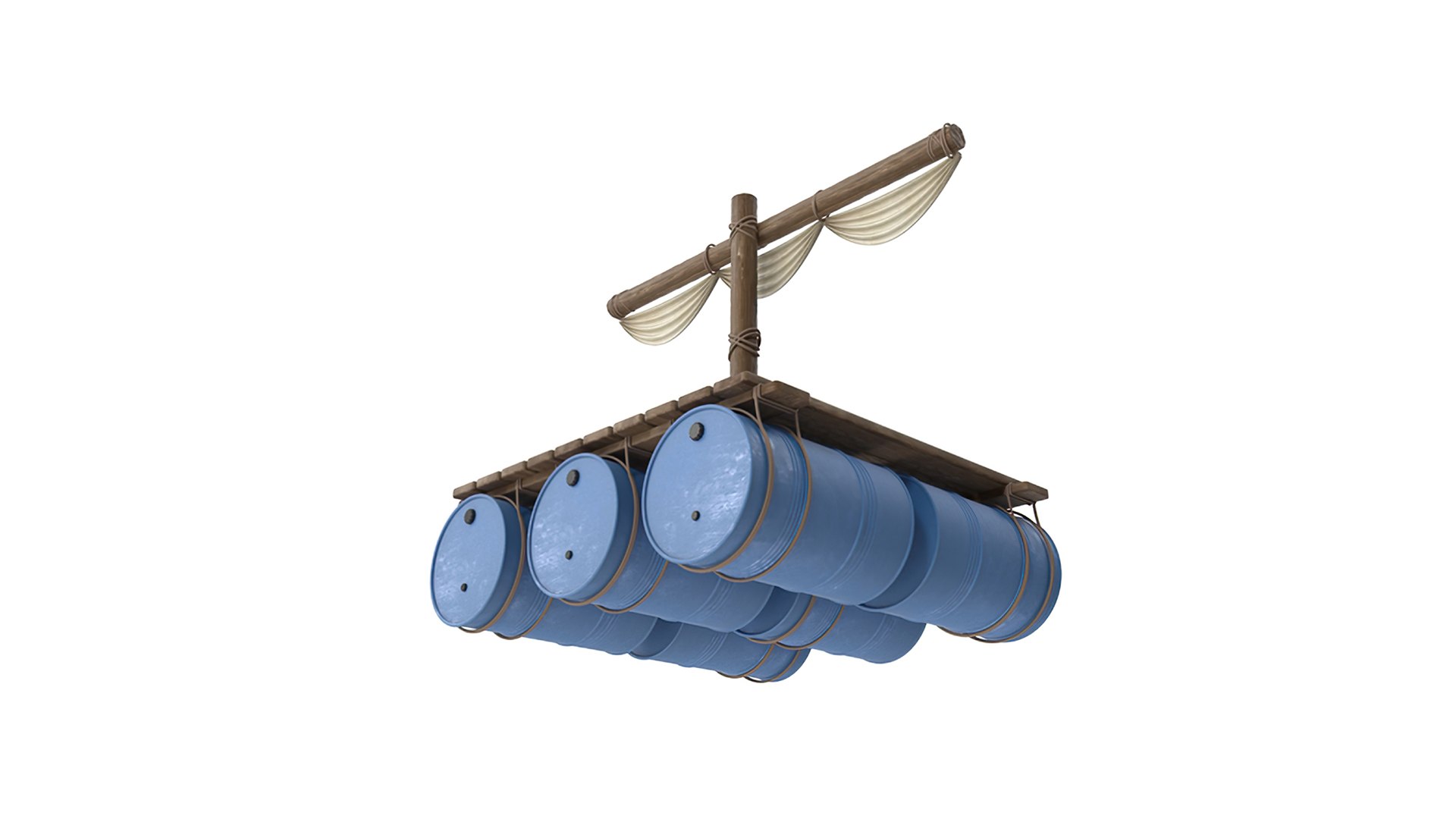 Wooden Raft With Barrels Model - TurboSquid 2225453